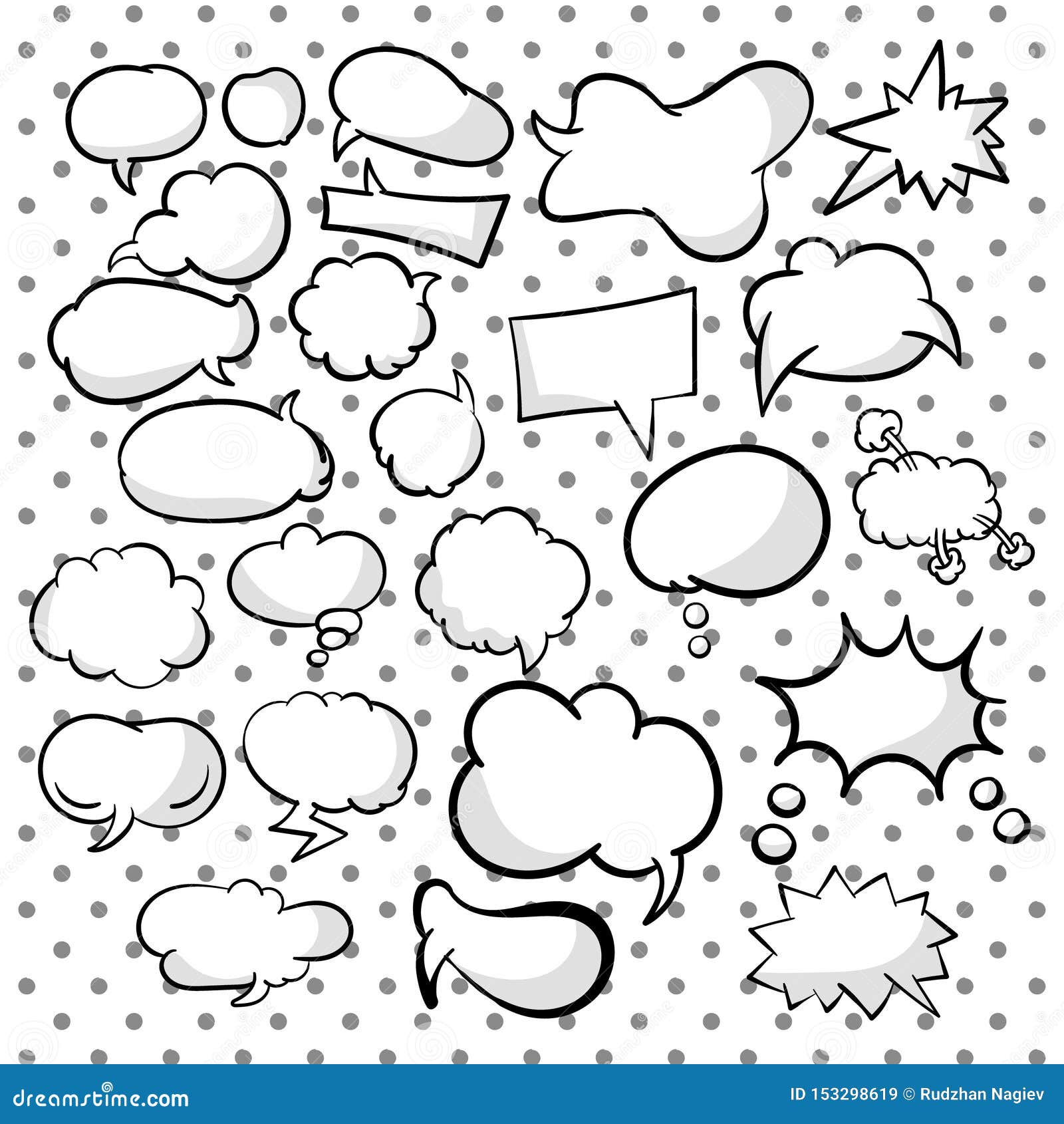 Set, Collection of Speech and Think Cartoon Bubbles. Different Empty ...