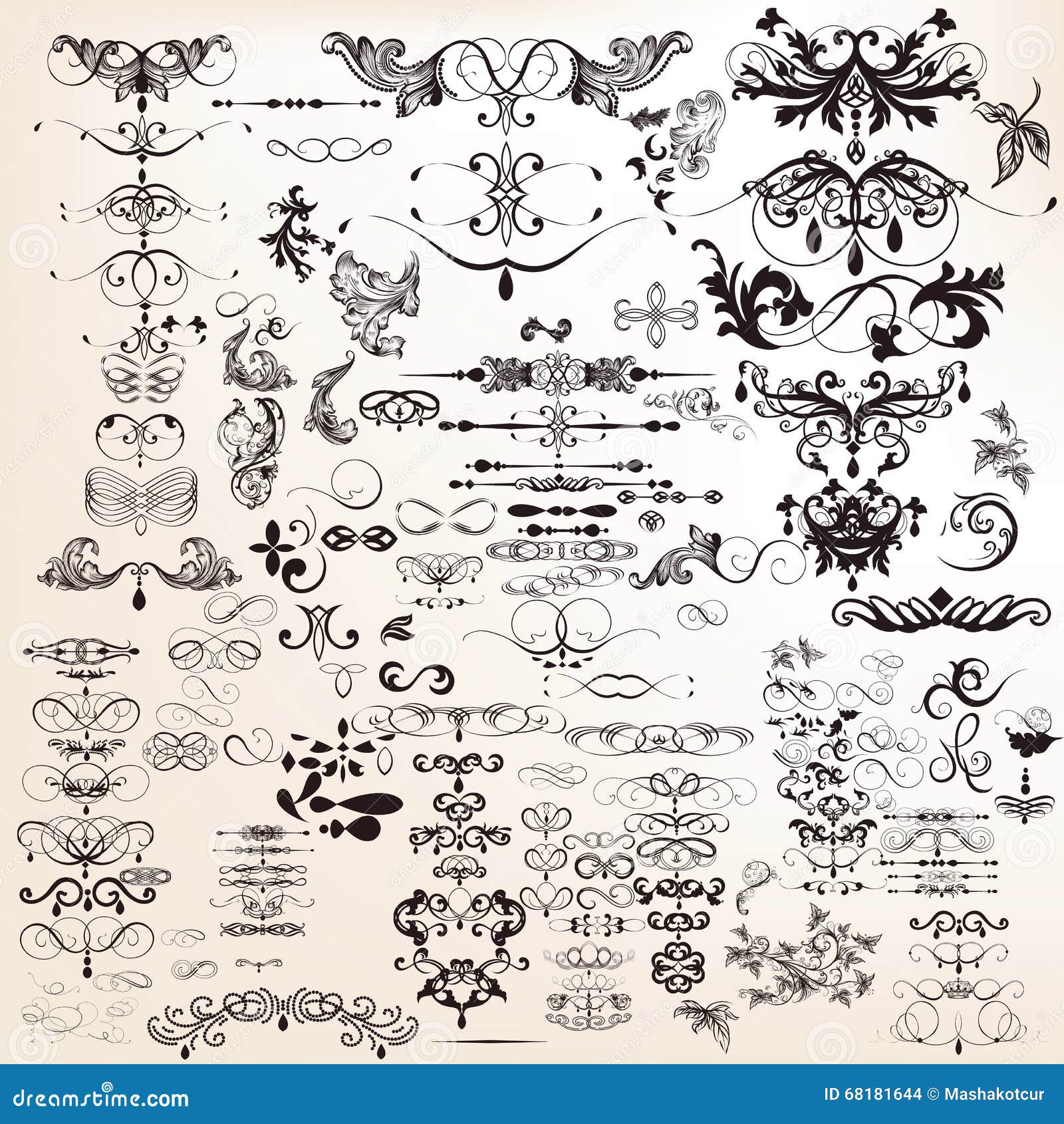 Set or Collection of Vector Calligraphic Elements and Page Decor Stock ...