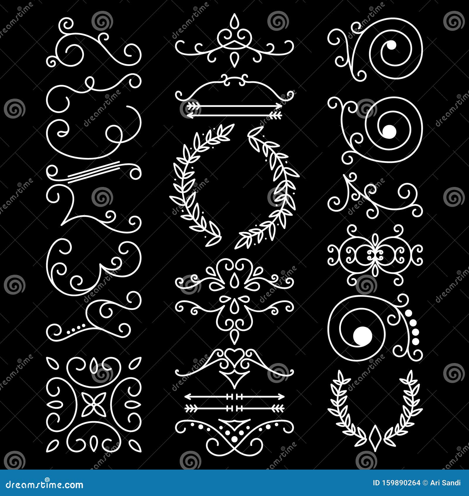 Set of Collections Vintage Ornament Line Art. Hand Drawn Vector ...