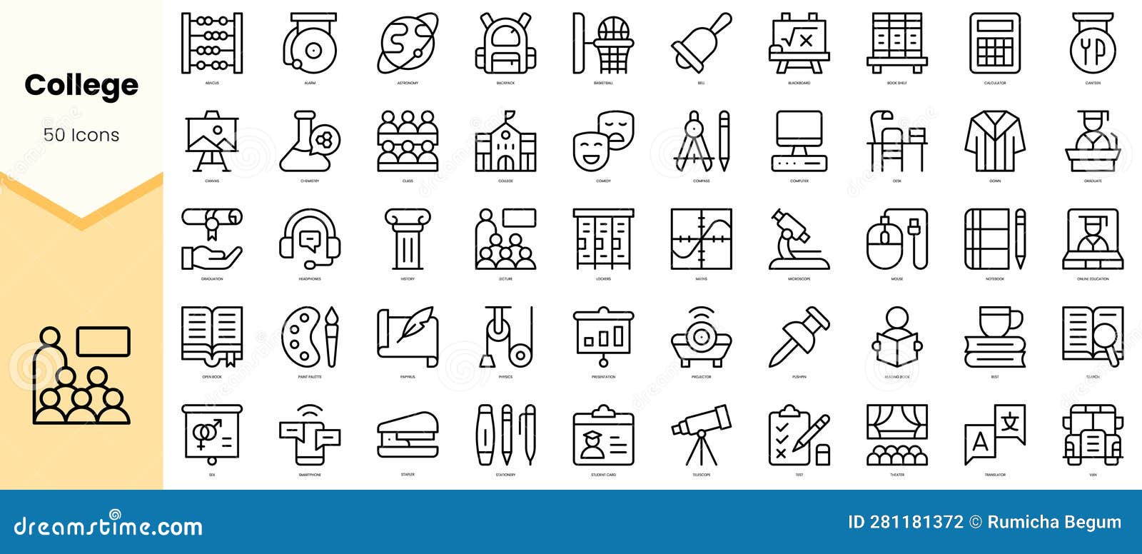 Set of College Icons. Simple Line Art Style Icons Pack Stock Vector ...