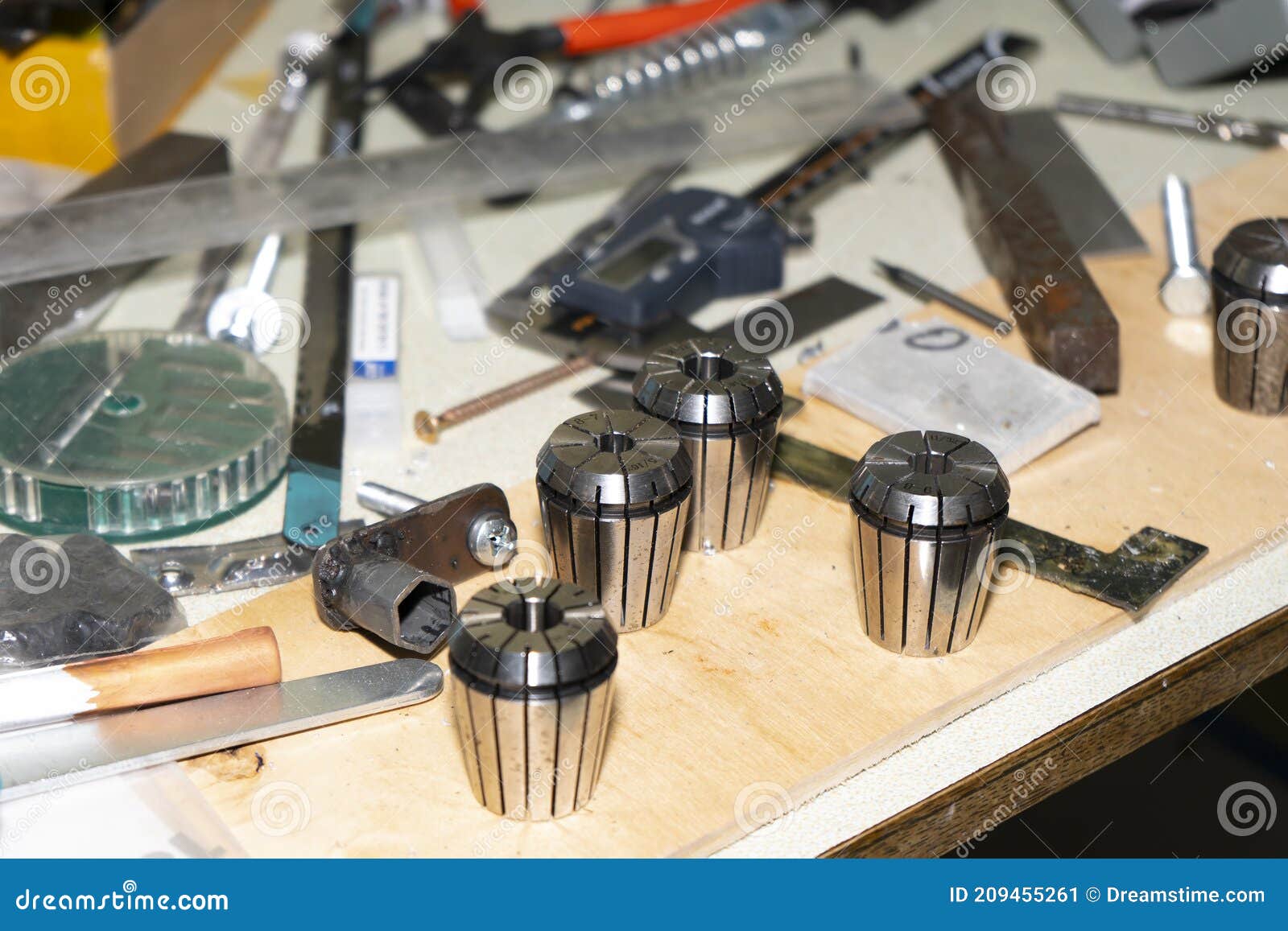 A Set of Collet Milling Machine on a Table with a Tool. Stock Image ...