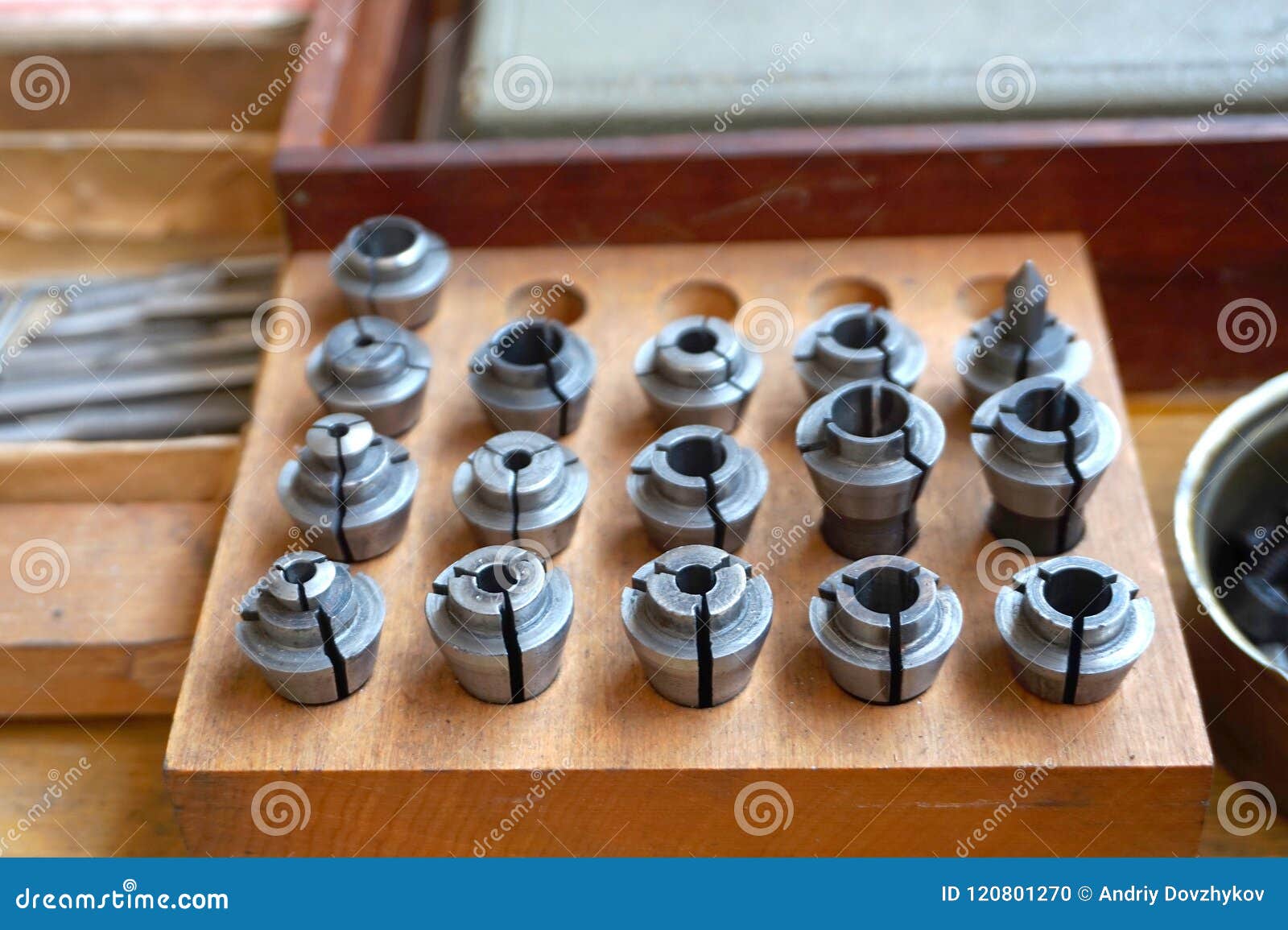 Set of Collets of Different Diameters for Metal Working Stock Photo ...