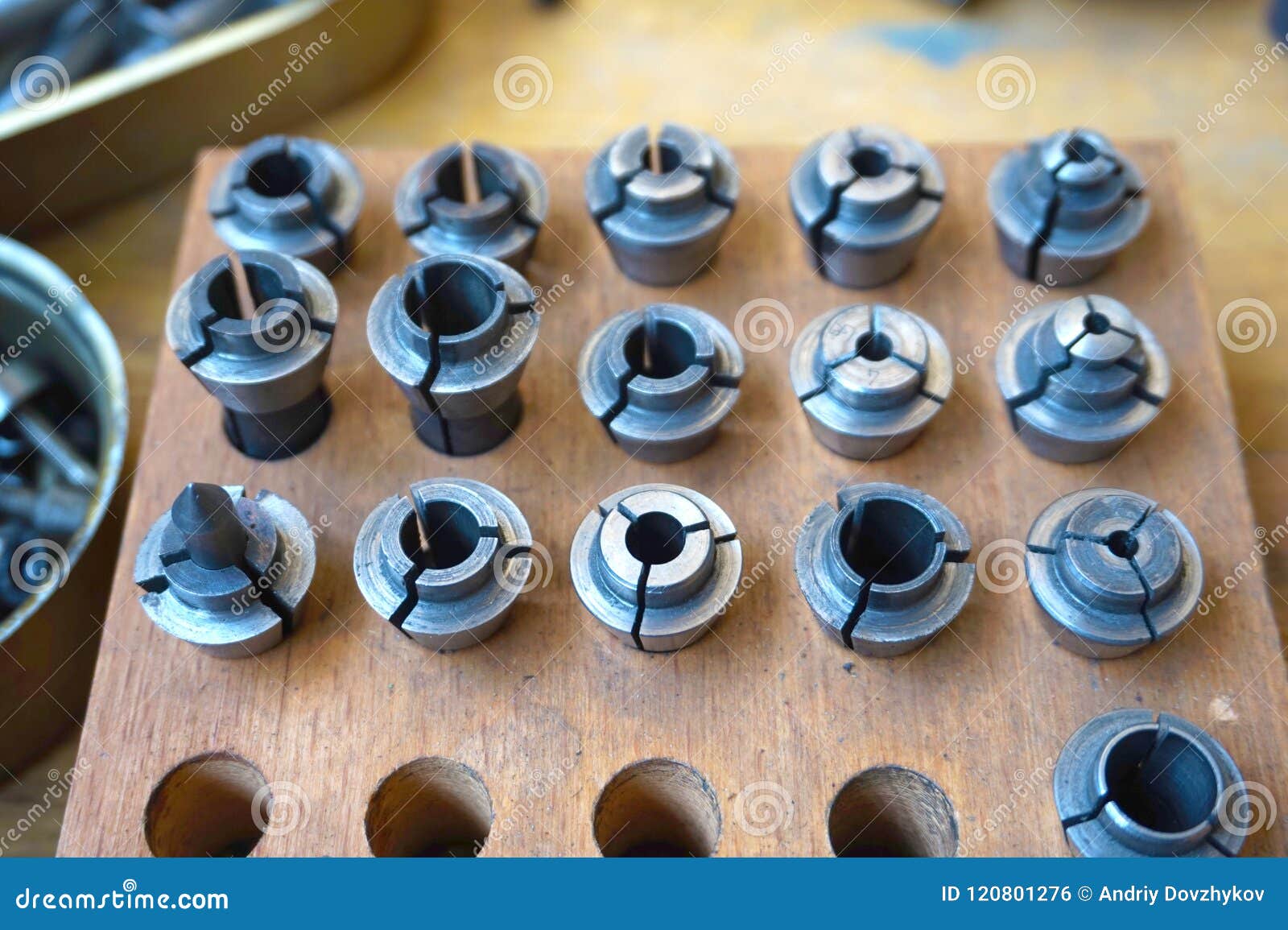 Set of Collets of Different Diameters for Metal Working Stock Photo ...
