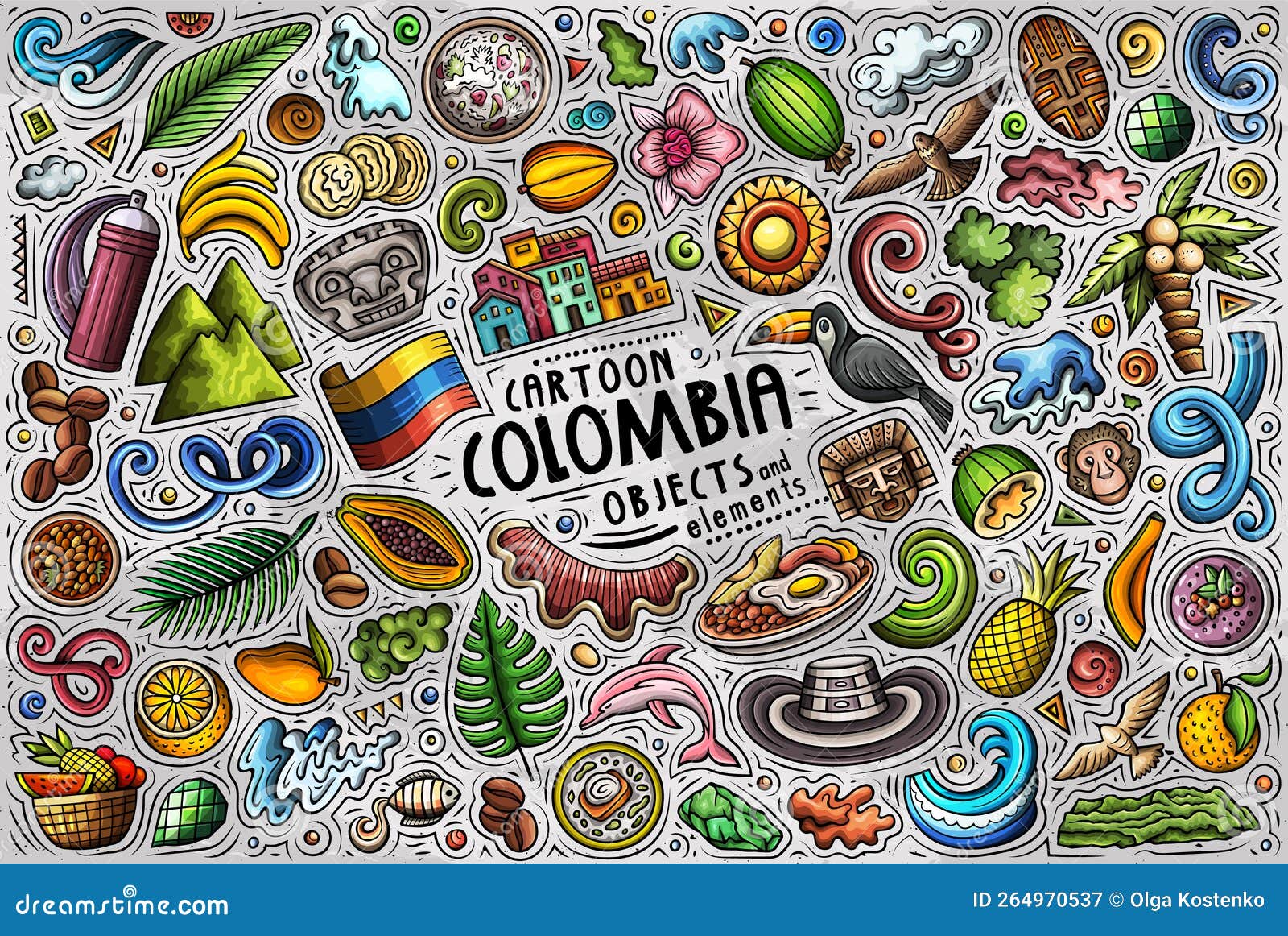 Set of Colombia Traditional Symbols and Objects Stock Illustration ...