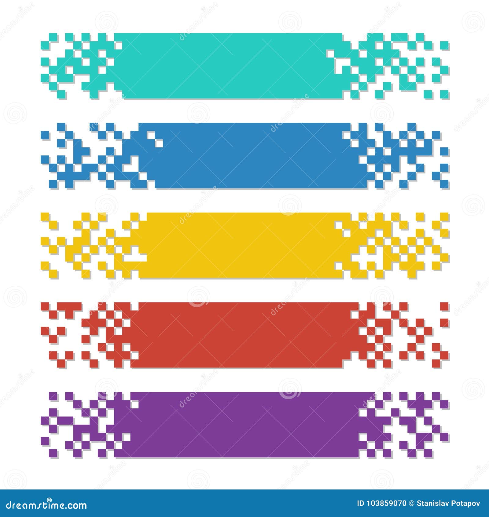 Set of Color Abstract Pixel Web Banners with Shadows for Headers Stock ...