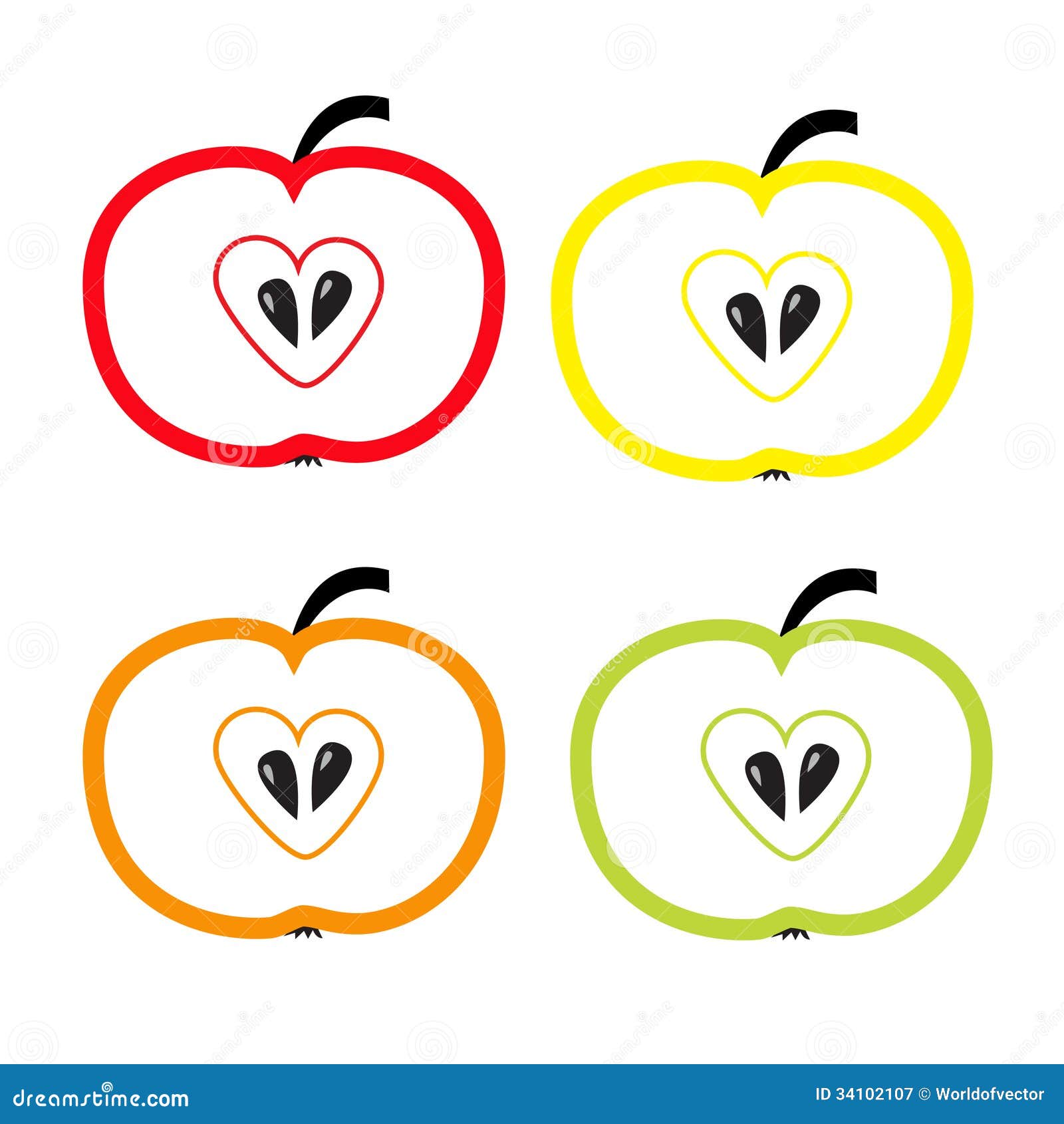 Set of Color Apples with Heart Shape. Isolate. Stock Vector ...