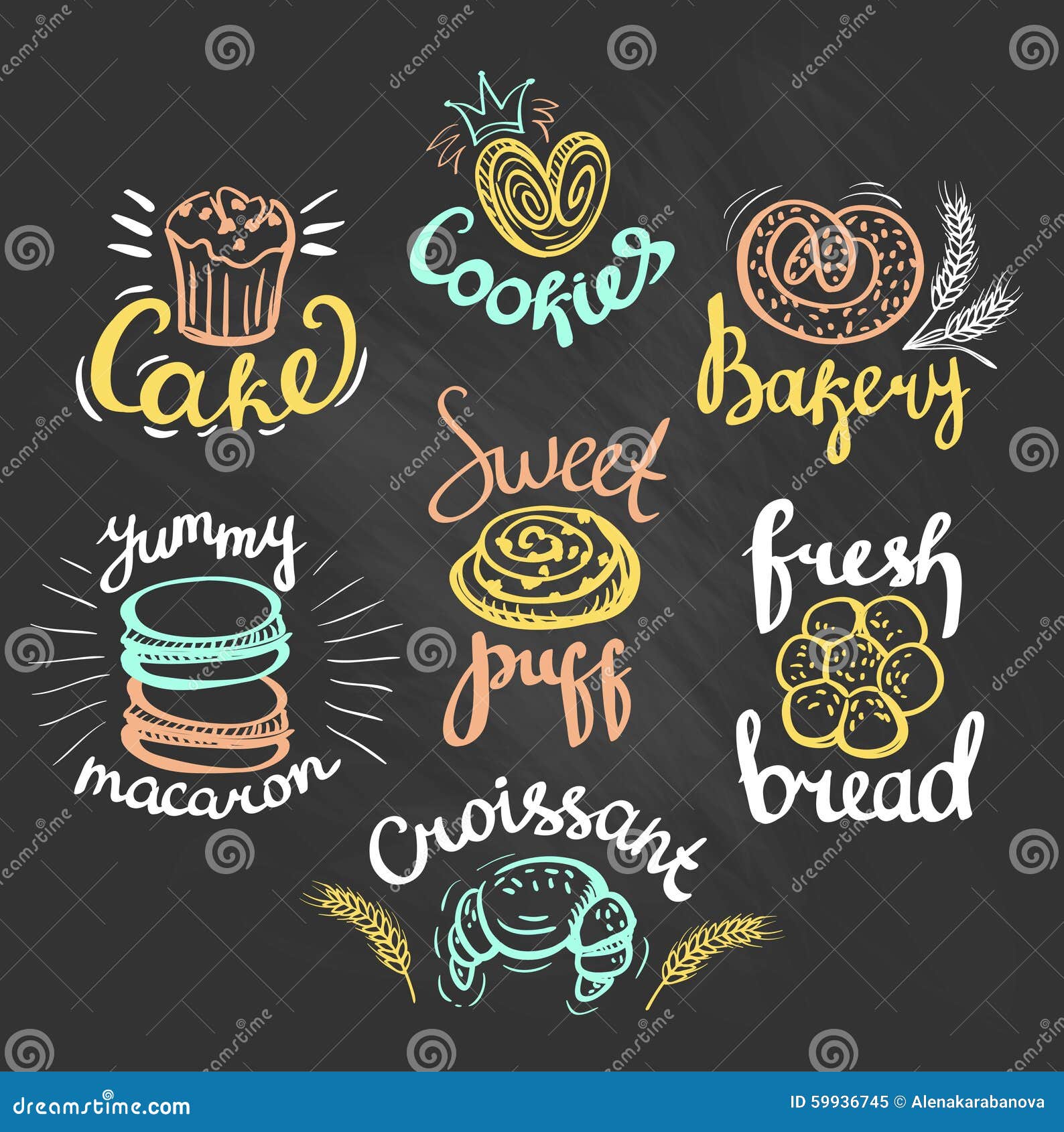 Set Of Bakery Logos. Baking And Pastries Labels. Cartoon Vector ...