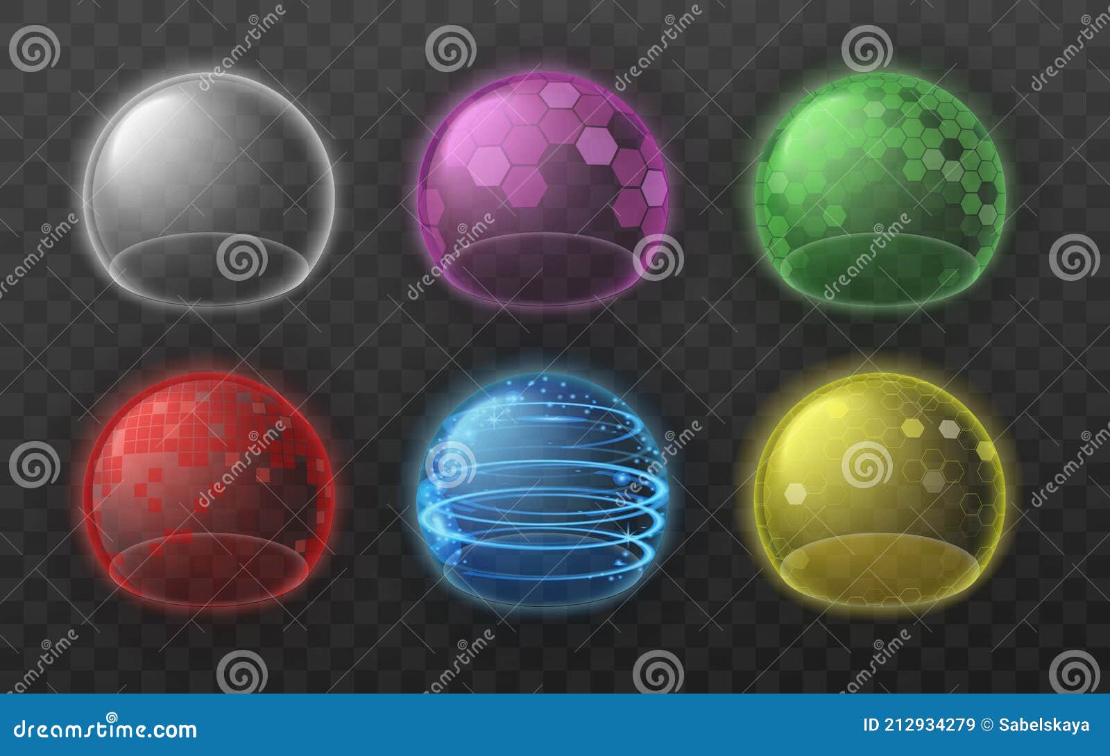 Set of Color Bubble Shields, Force Fields or Energy Glowing Transparent ...