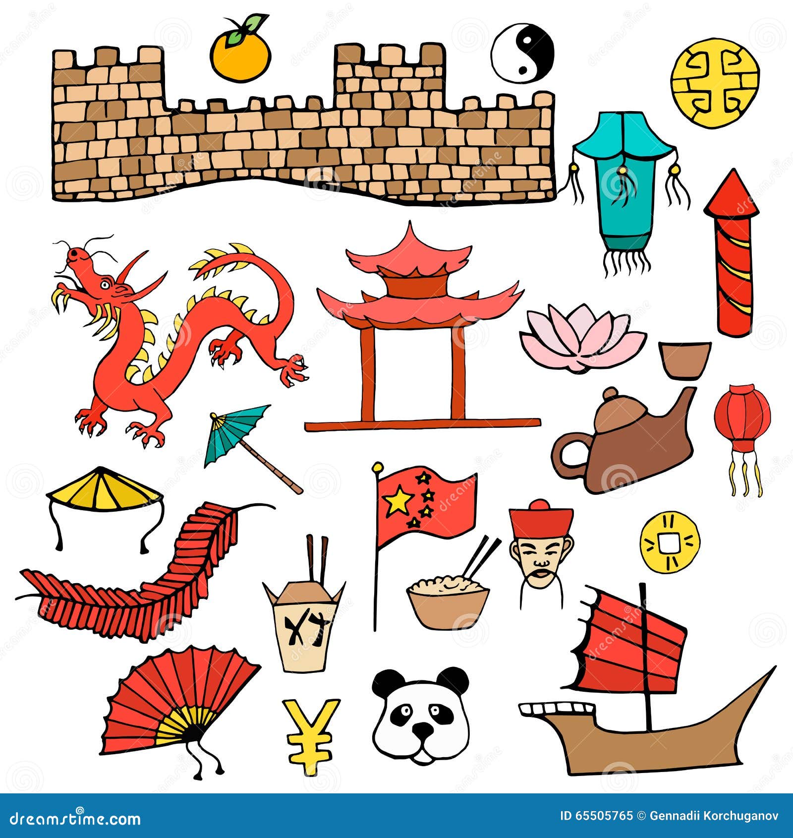 Set Color Chinese Characters Signs Hand Drawn Stock Vector ...