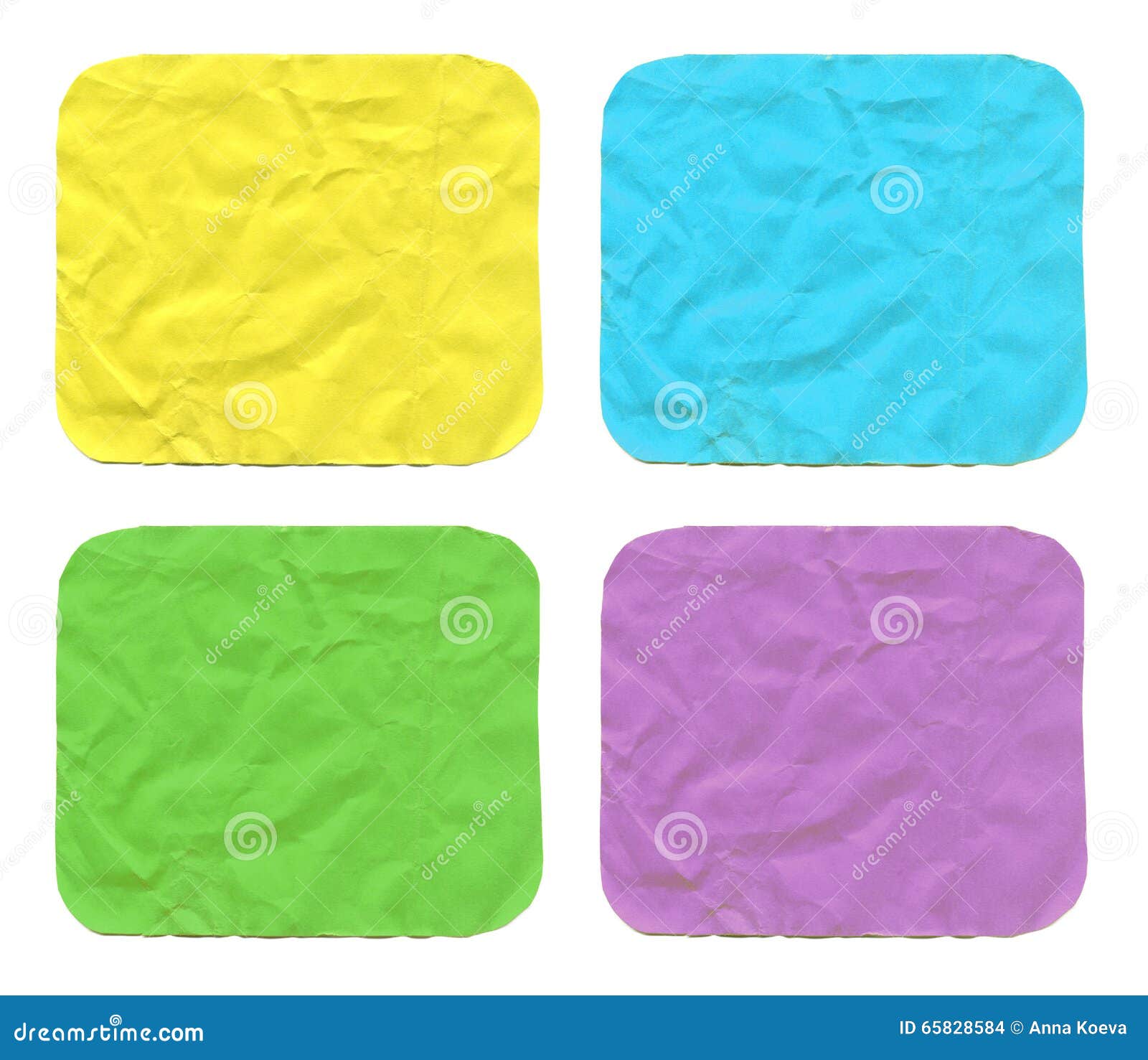 Set of Color Crumpled Small Square Paper Sheets with Rounded Cor Stock ...