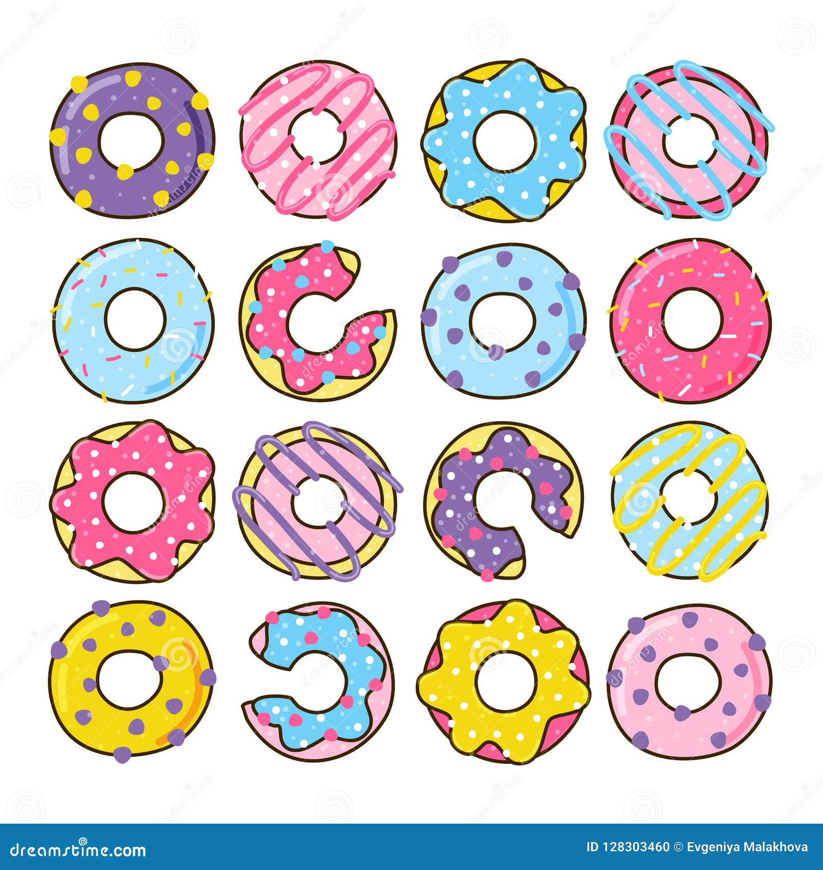 Set of Color Donuts Isolated Stock Vector - Illustration of food, sweet ...
