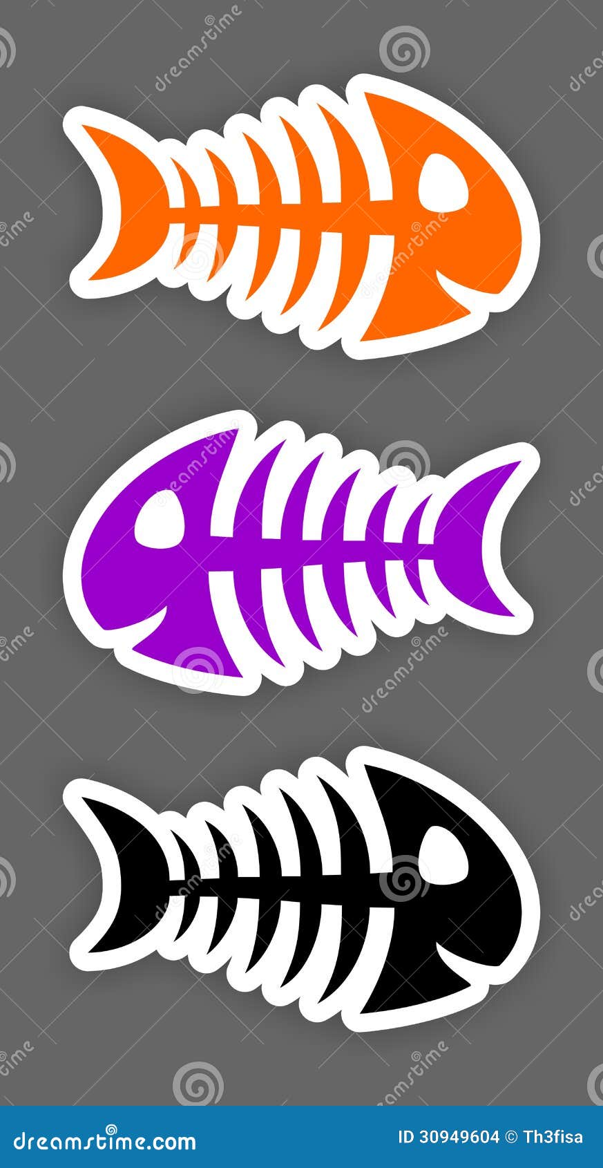 Set of Color Fish Bone Stickers Stock Illustration - Illustration of ...