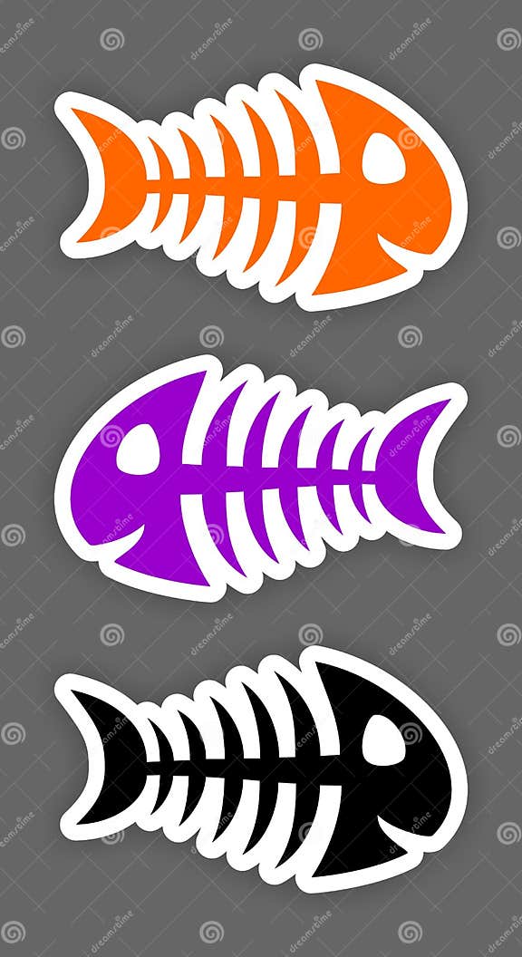 Set of Color Fish Bone Stickers Stock Illustration - Illustration of ...