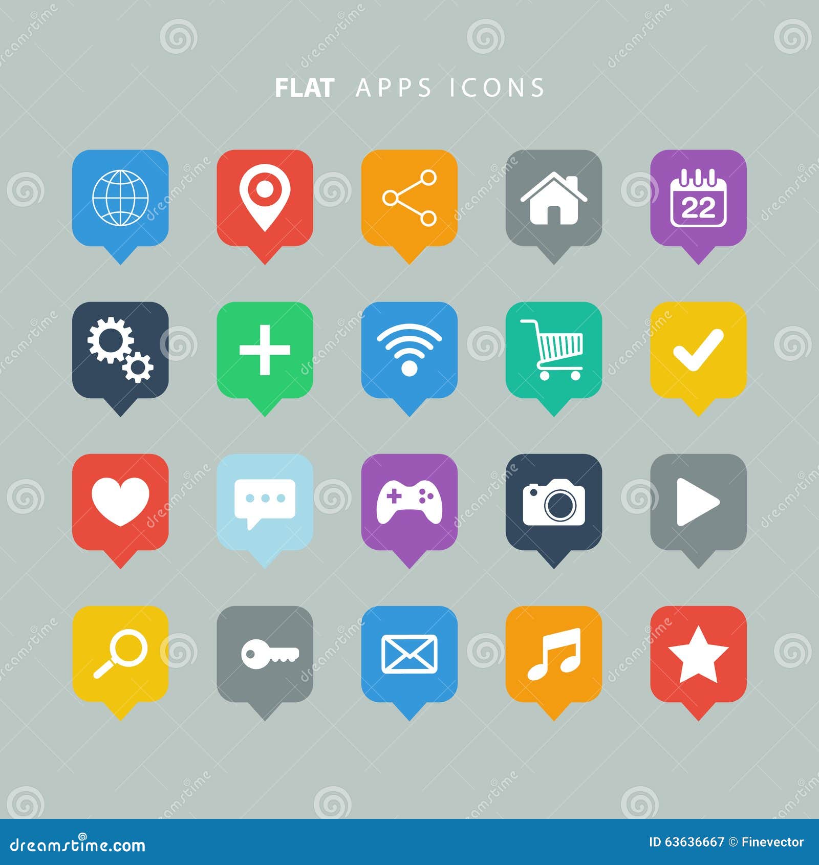 Set of Color Flat Apps Icons. Stock Vector - Illustration of ...