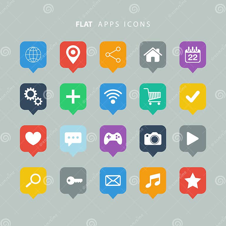 Set of Color Flat Apps Icons. Stock Vector - Illustration of ...