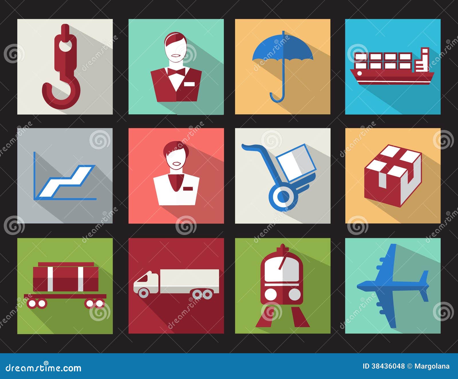 Set Color Flat Design Icons Cargo Business Stock Vector - Illustration ...