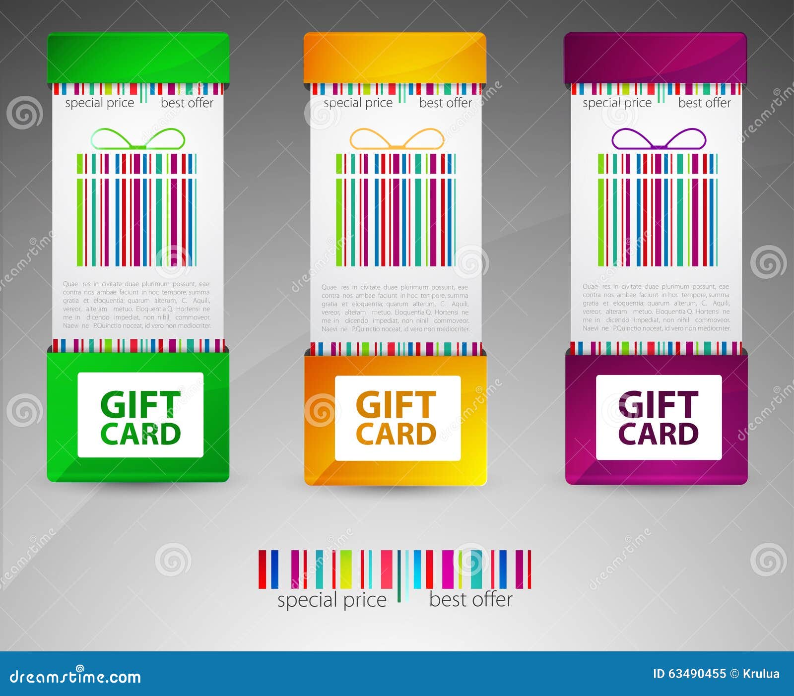 Set of color gift cards. stock vector. Illustration of color - 63490455