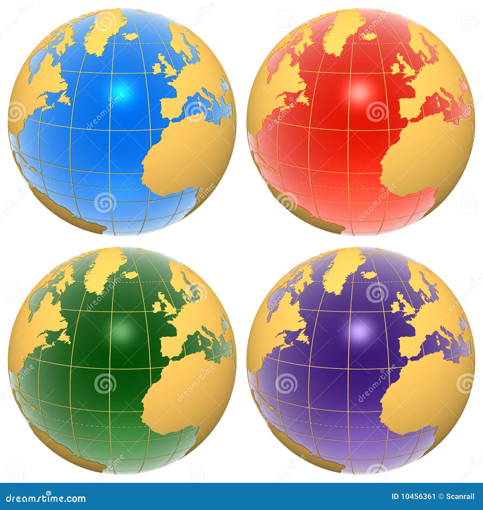 Set of color globes stock illustration. Illustration of geography ...
