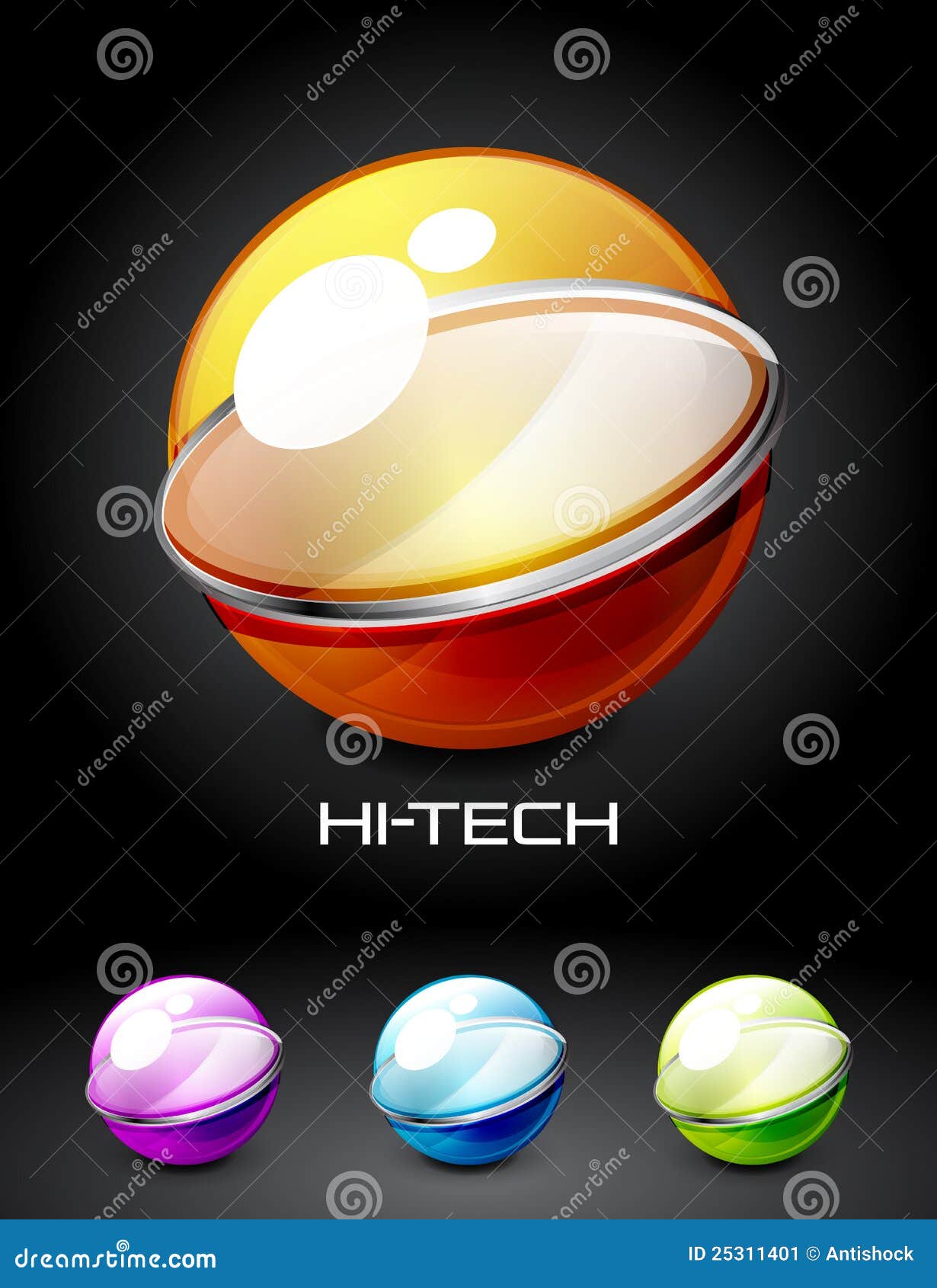 Set of Color Glossy Sphere with Metal Elements Stock Vector ...