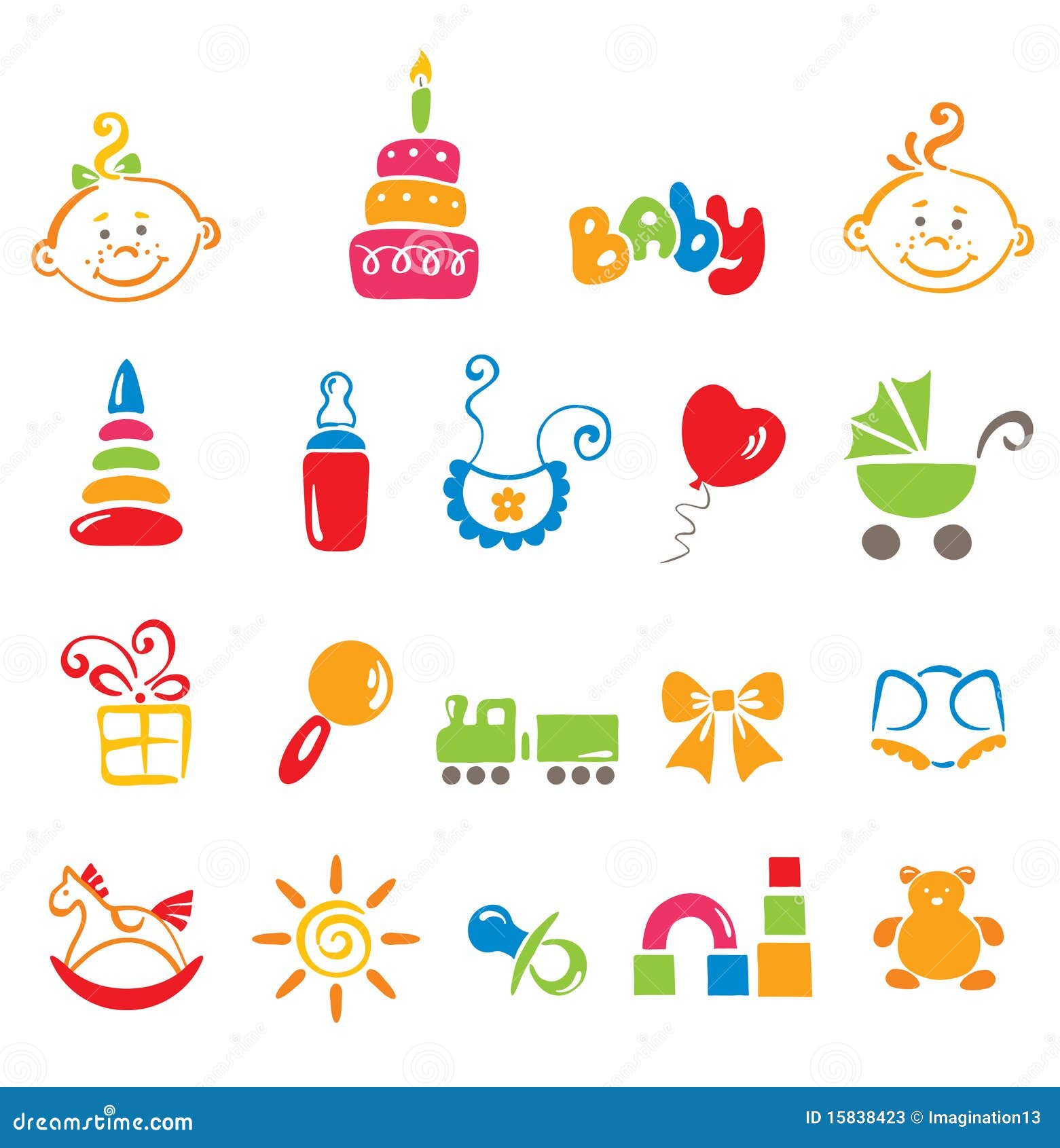 Set of color icons - baby stock vector. Illustration of pacifier - 15838423
