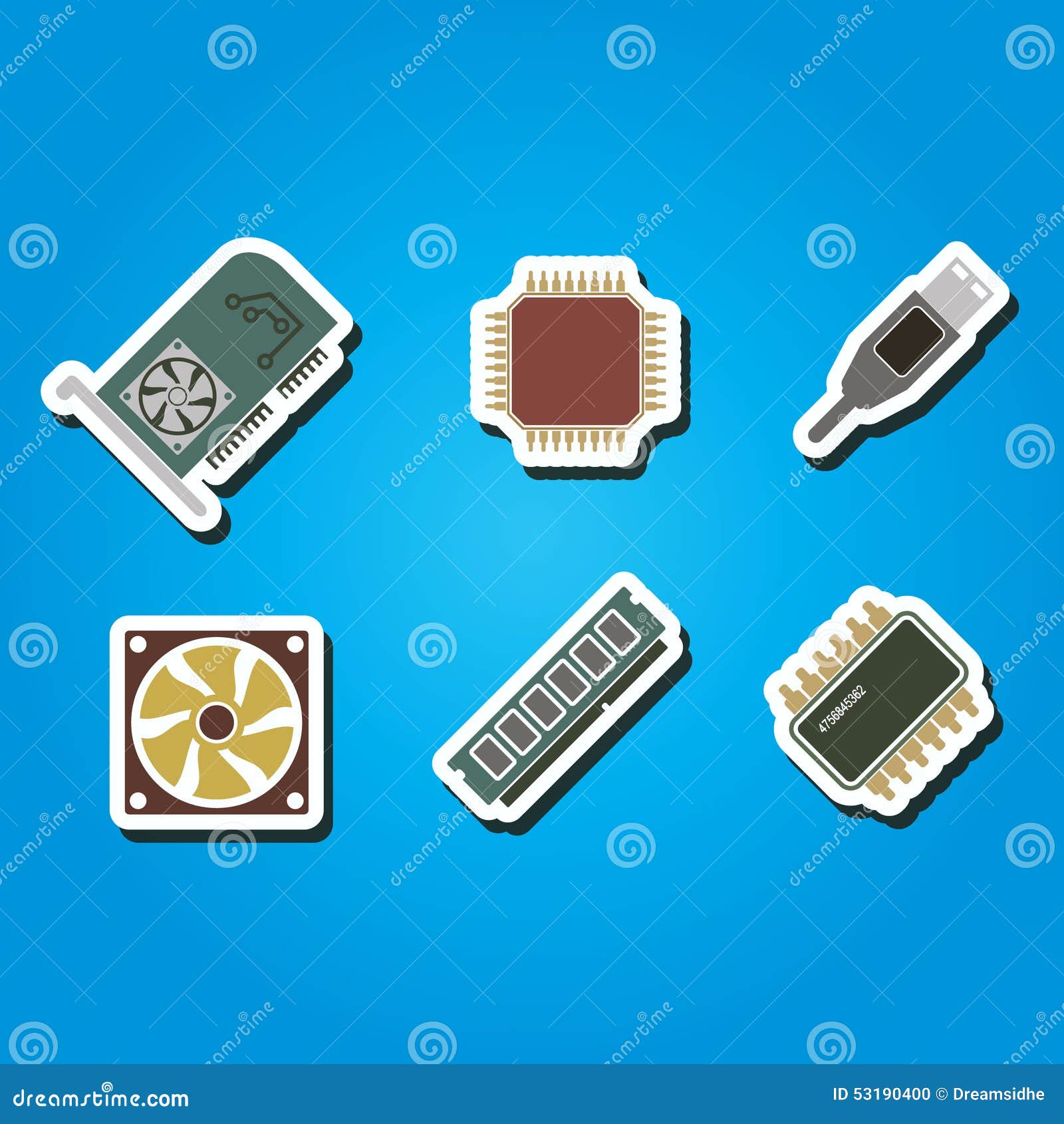 Set of Color Icons with Computer Hardware and Components Stock Vector ...