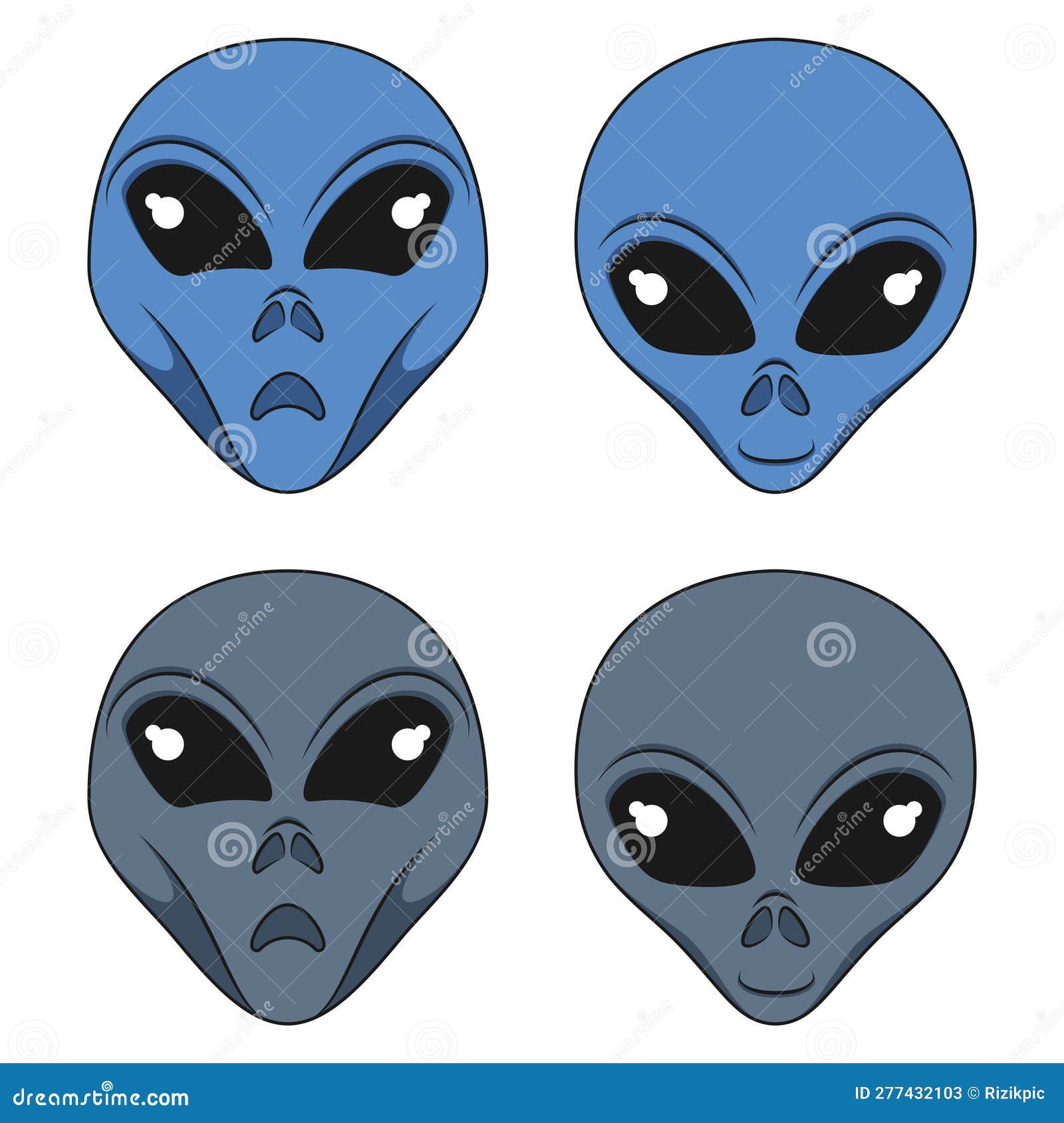 Set of Color Illustration with Alien Face. Isolated Vector Object ...