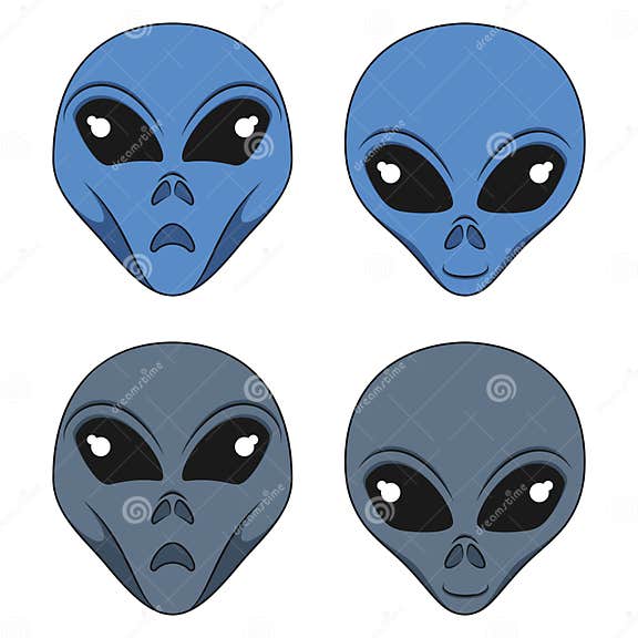 Set of Color Illustration with Alien Face. Isolated Vector Object ...