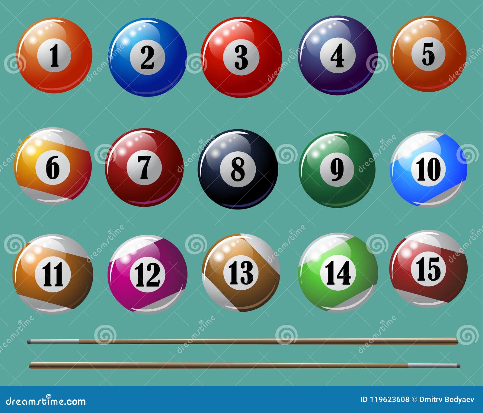 A Set of Color Illustrations of Billiard Accessories Stock Illustration ...