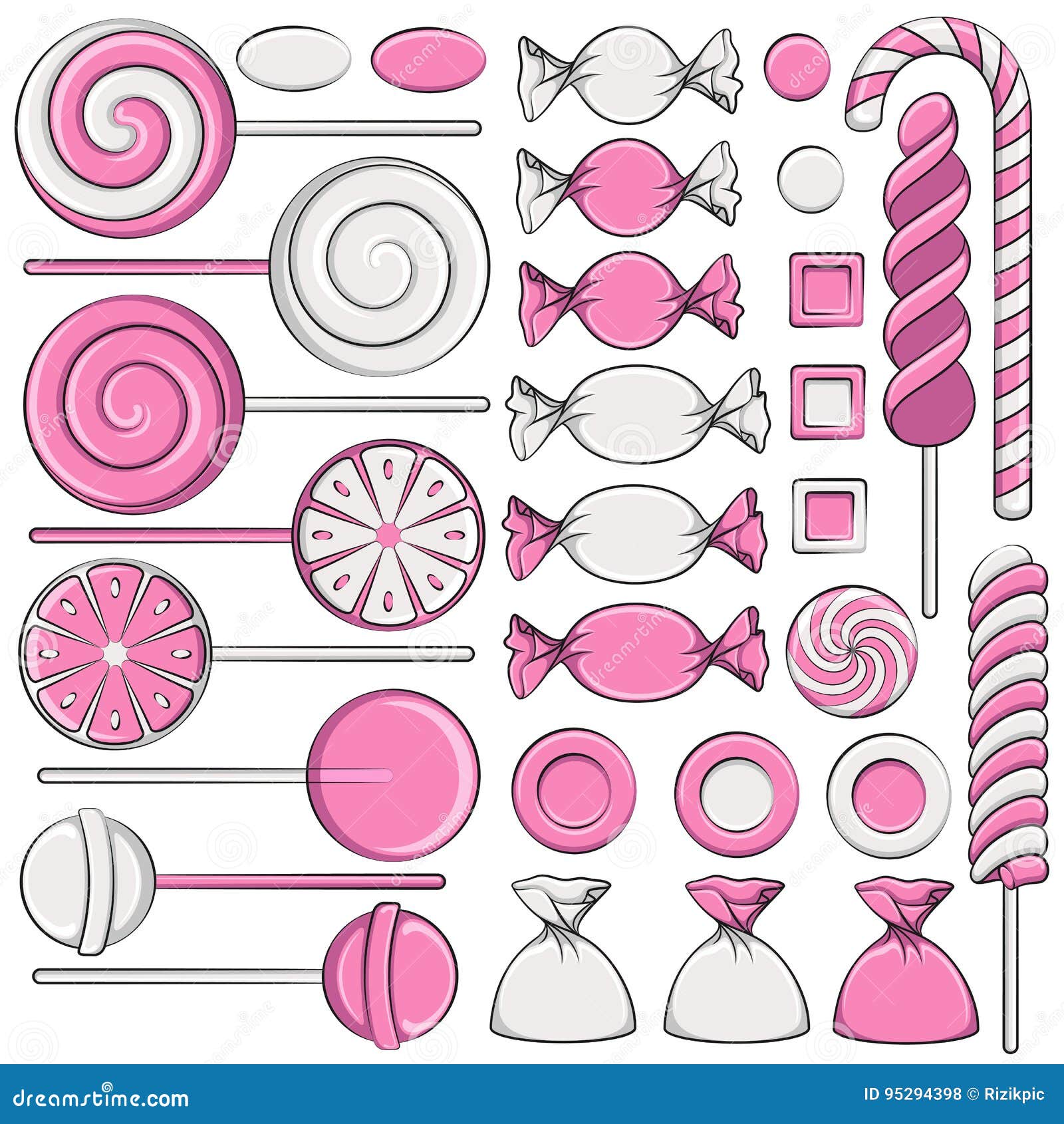 Set of Color Illustrations with Colored Pink Sweets. Stock Vector ...