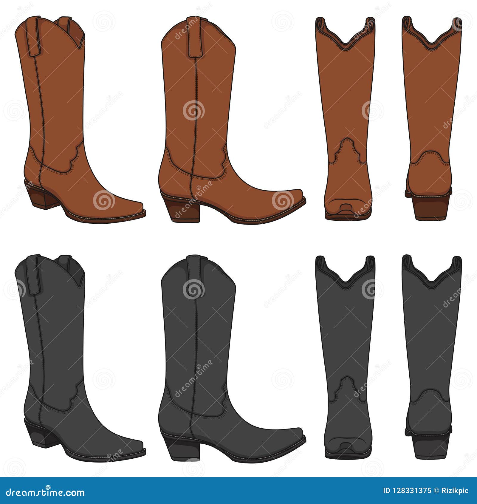 Set of Color Illustrations with Cowboy Boots. Isolated Vector Objects ...