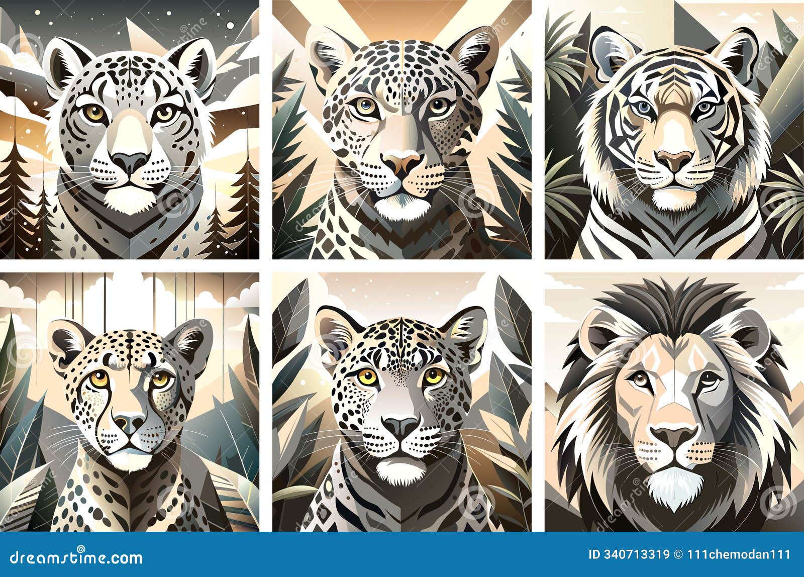 A Set of Color Illustrations with Different Types of Wild Cats Stock ...
