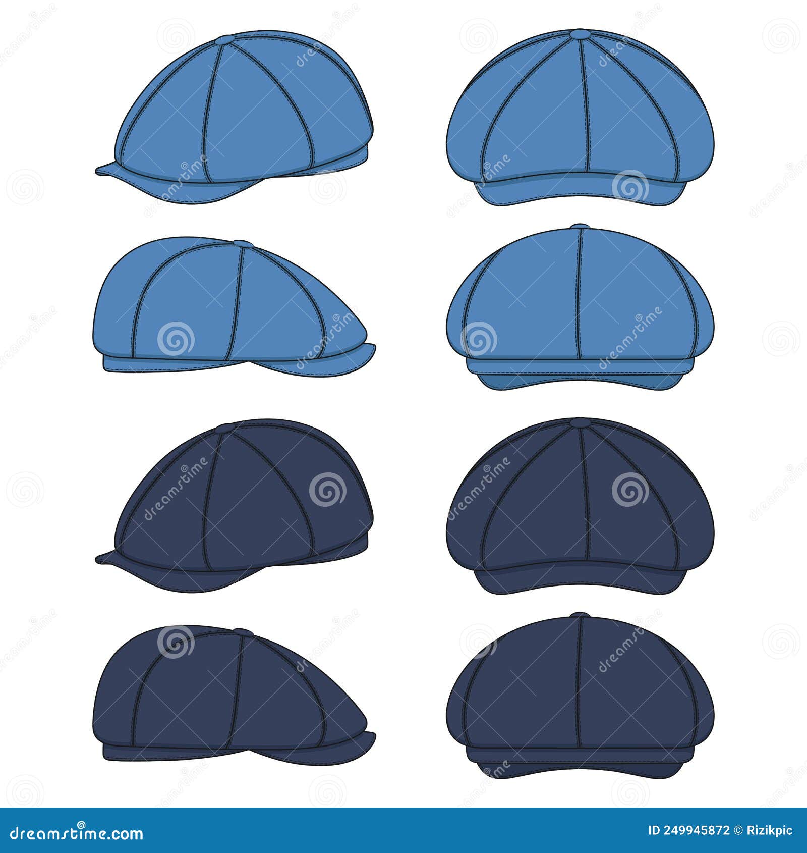 Set of Color Illustrations with Peaked Cap, Forage Cap, Kepi. Isolated ...