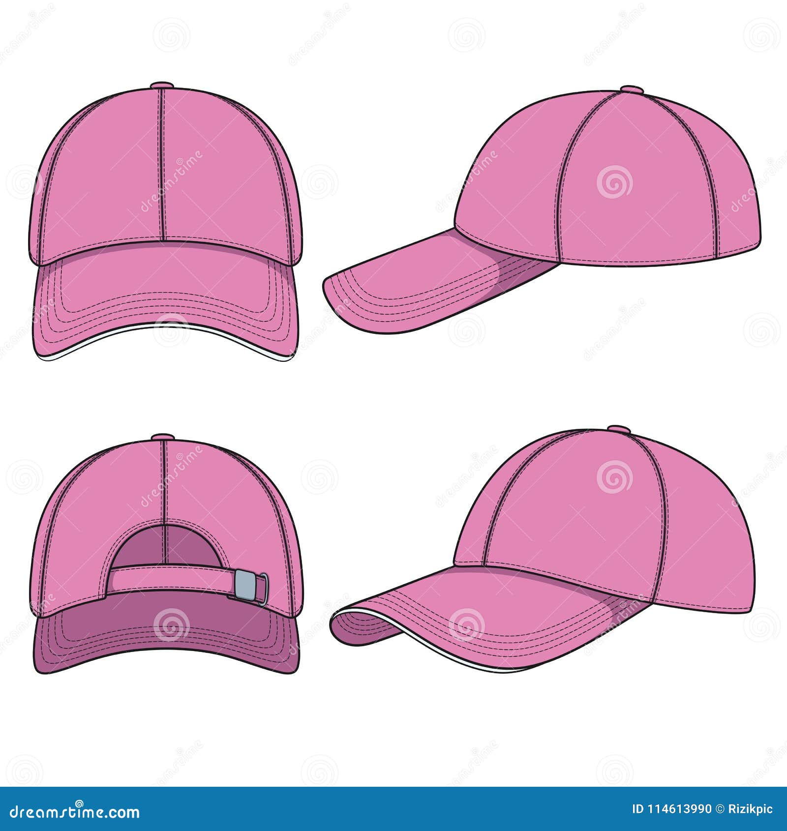 Set of Color Illustrations with a Pink Baseball Cap. Isolated Vector ...