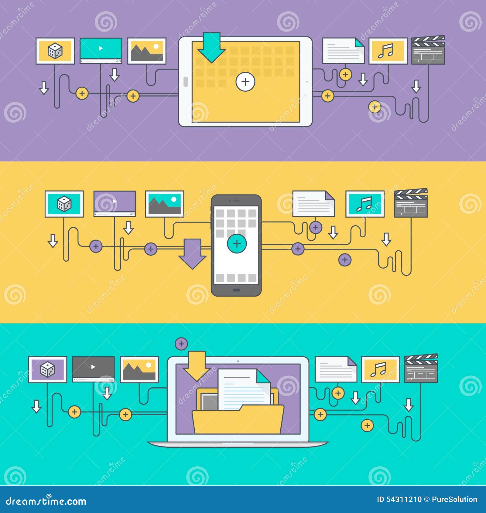 Set of Color Line Banners for Download Services Stock Vector ...