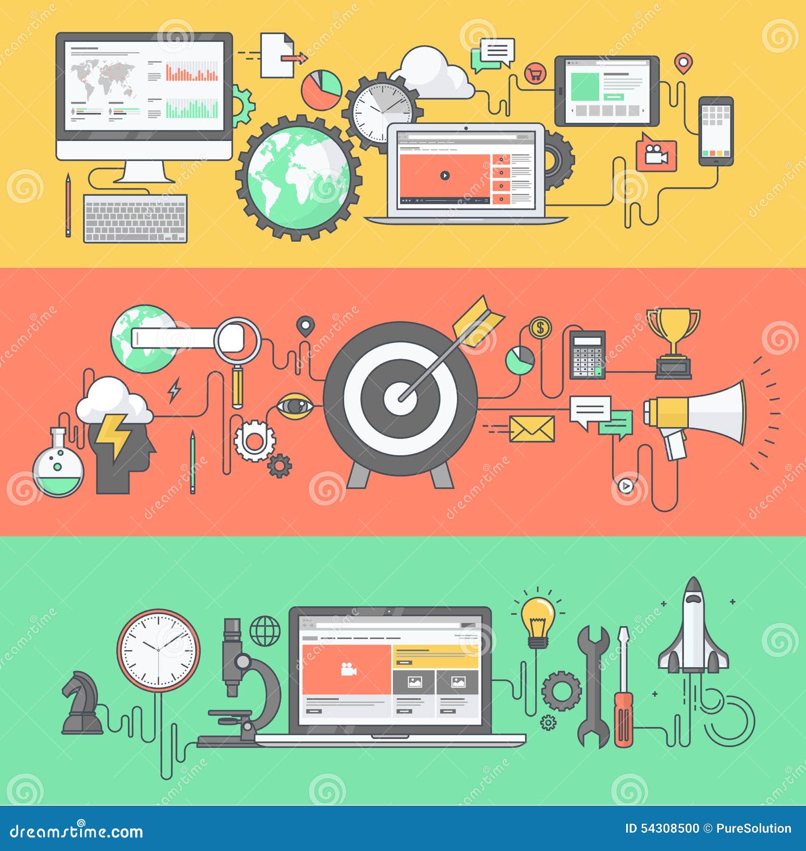 Set of Color Line Banners for Web Development, Business and Marketing ...