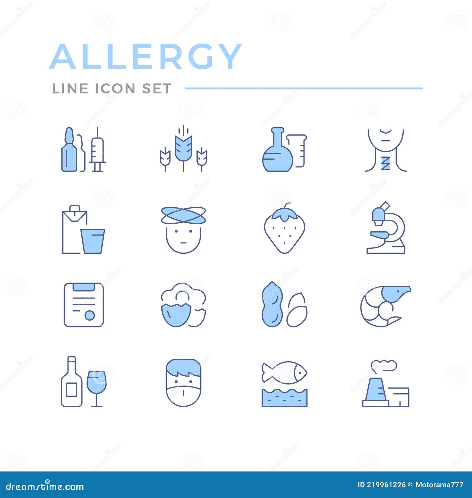 Set Color Line Icons of Allergy Isolated on White Stock Vector ...