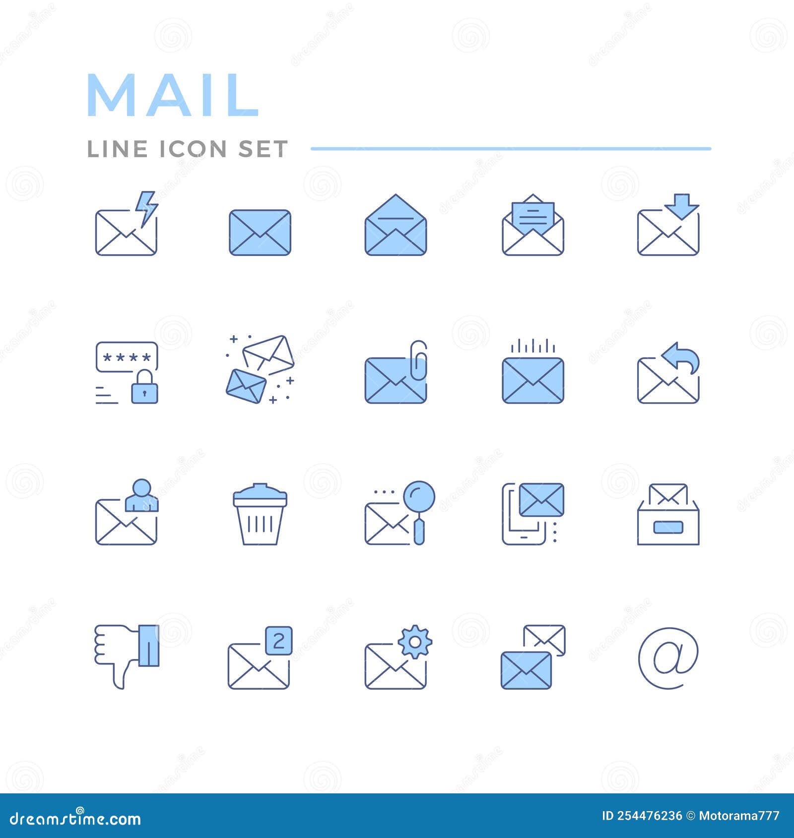Set Color Line Icons of Mail Stock Vector - Illustration of received ...