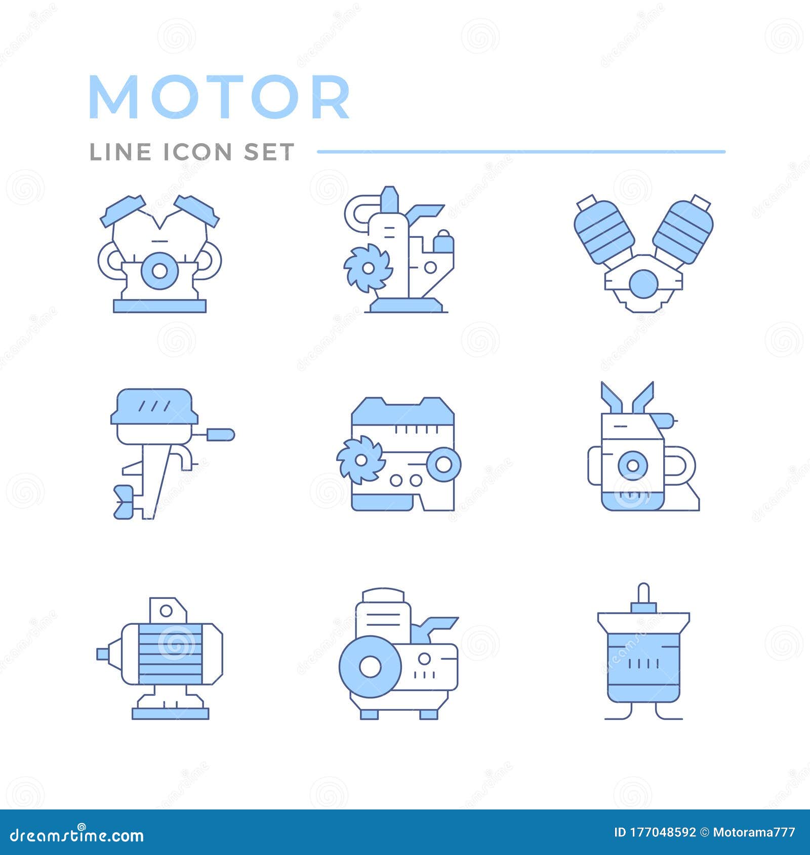 Set Color Line Icons of Motor and Engine Stock Vector - Illustration of ...