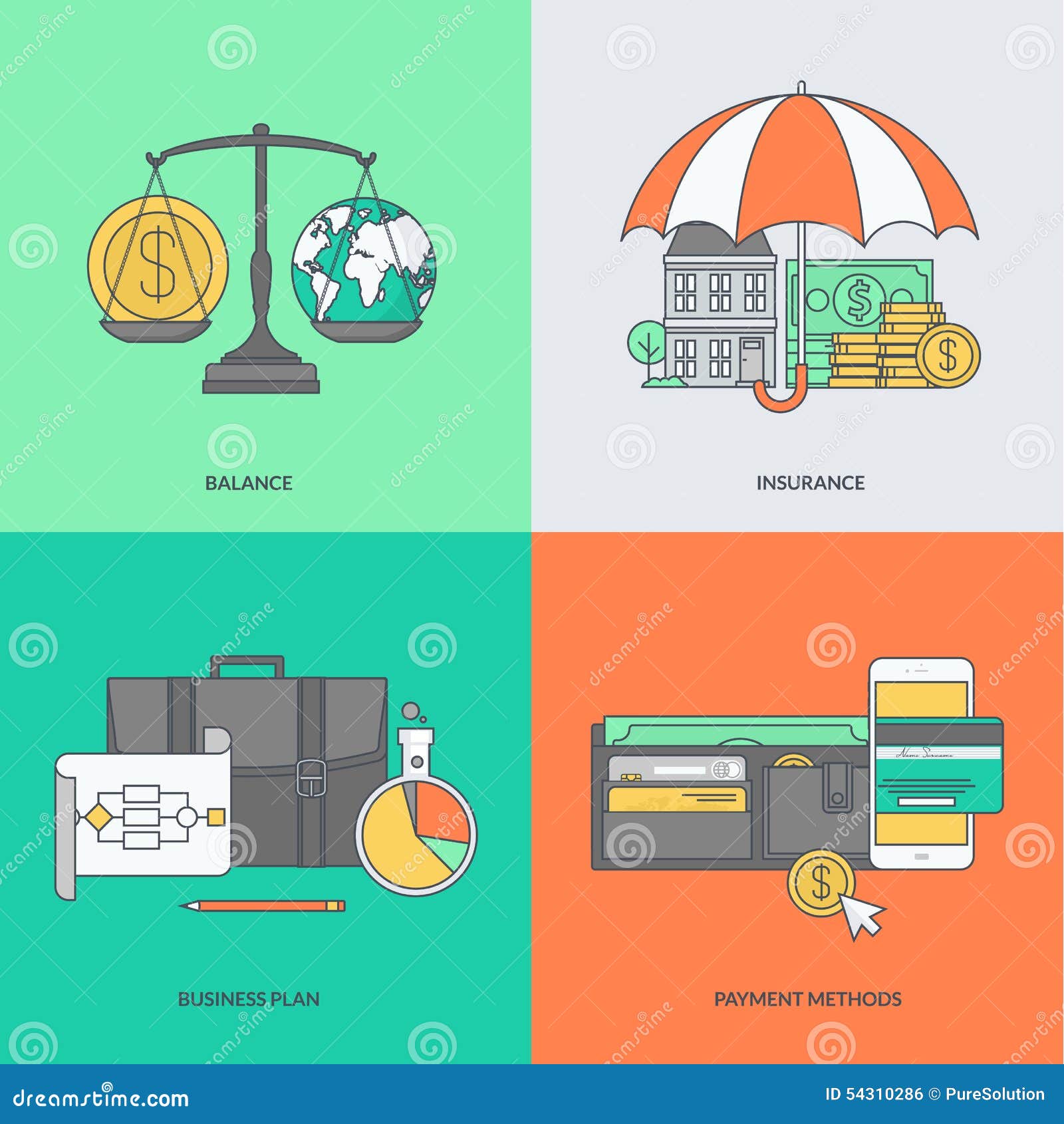 Set of Color Line Icons on the Theme of Finance Stock Vector ...
