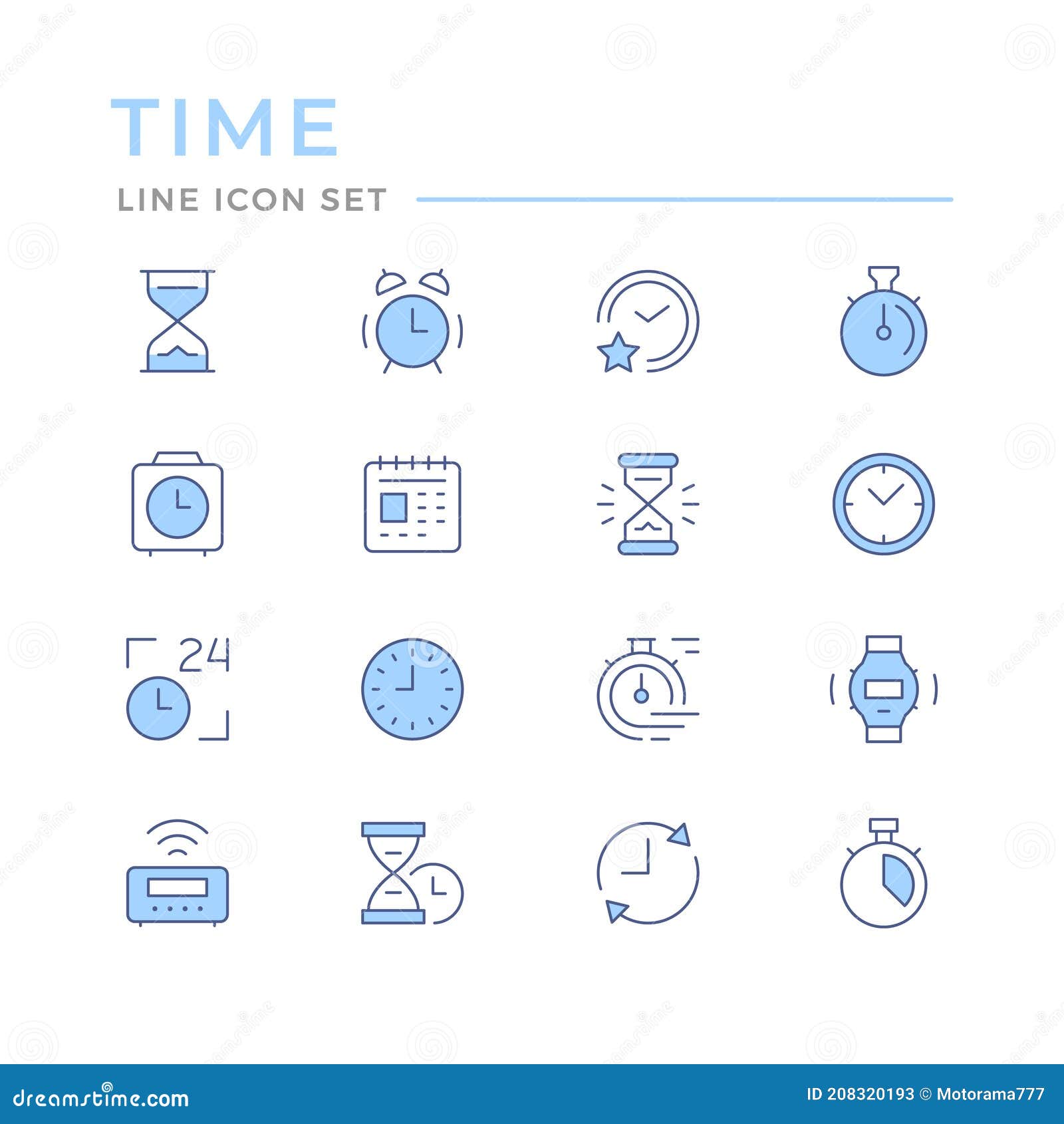 Set Color Line Icons of Time Stock Vector - Illustration of hand ...