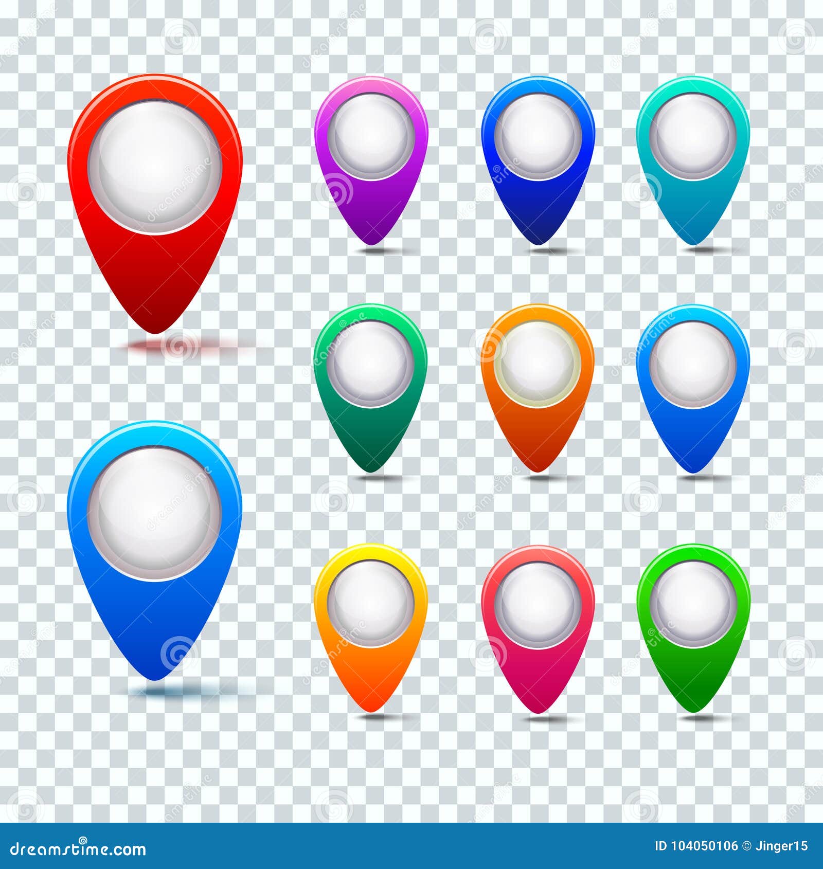 Set of Color Map Markers on Transparent Checkered Background. Stock ...