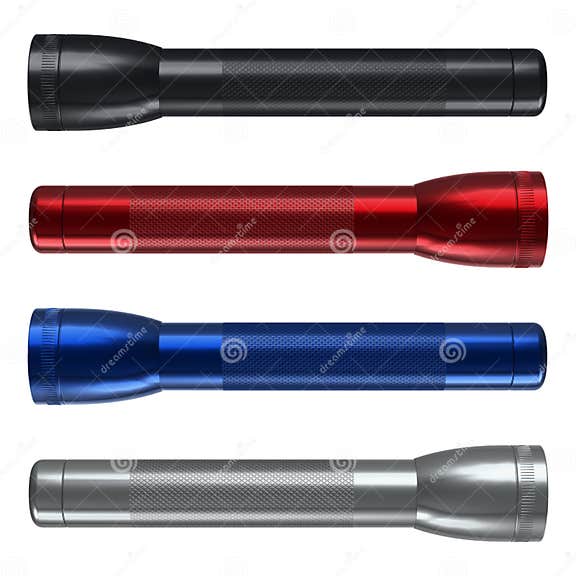 Set of Color Metal Flashlights Stock Illustration - Illustration of ...