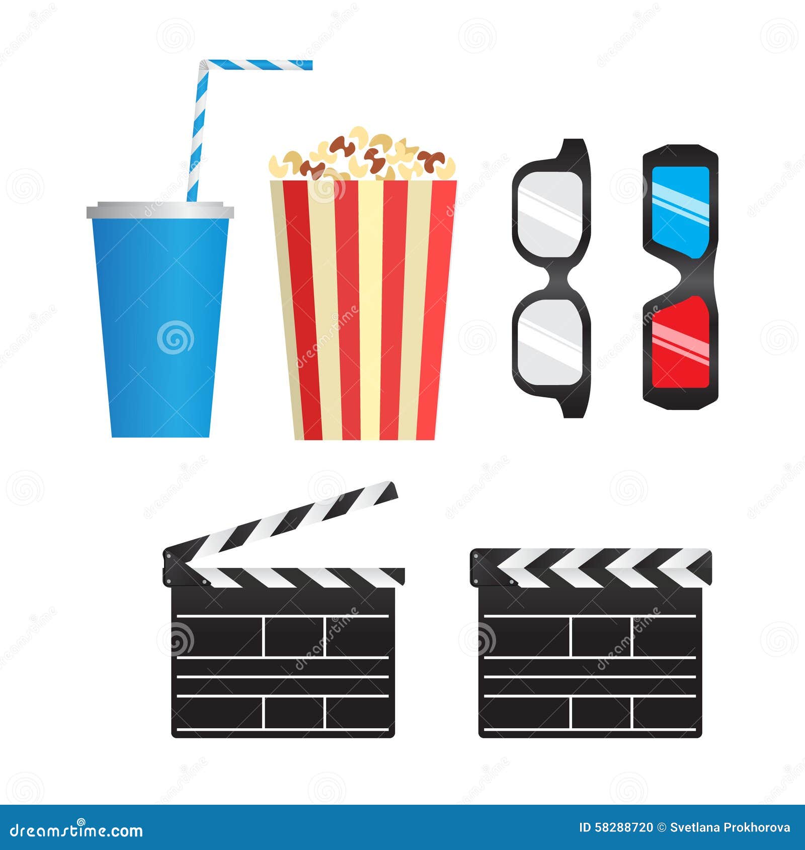 Set of color movie objects stock vector. Illustration of design - 58288720
