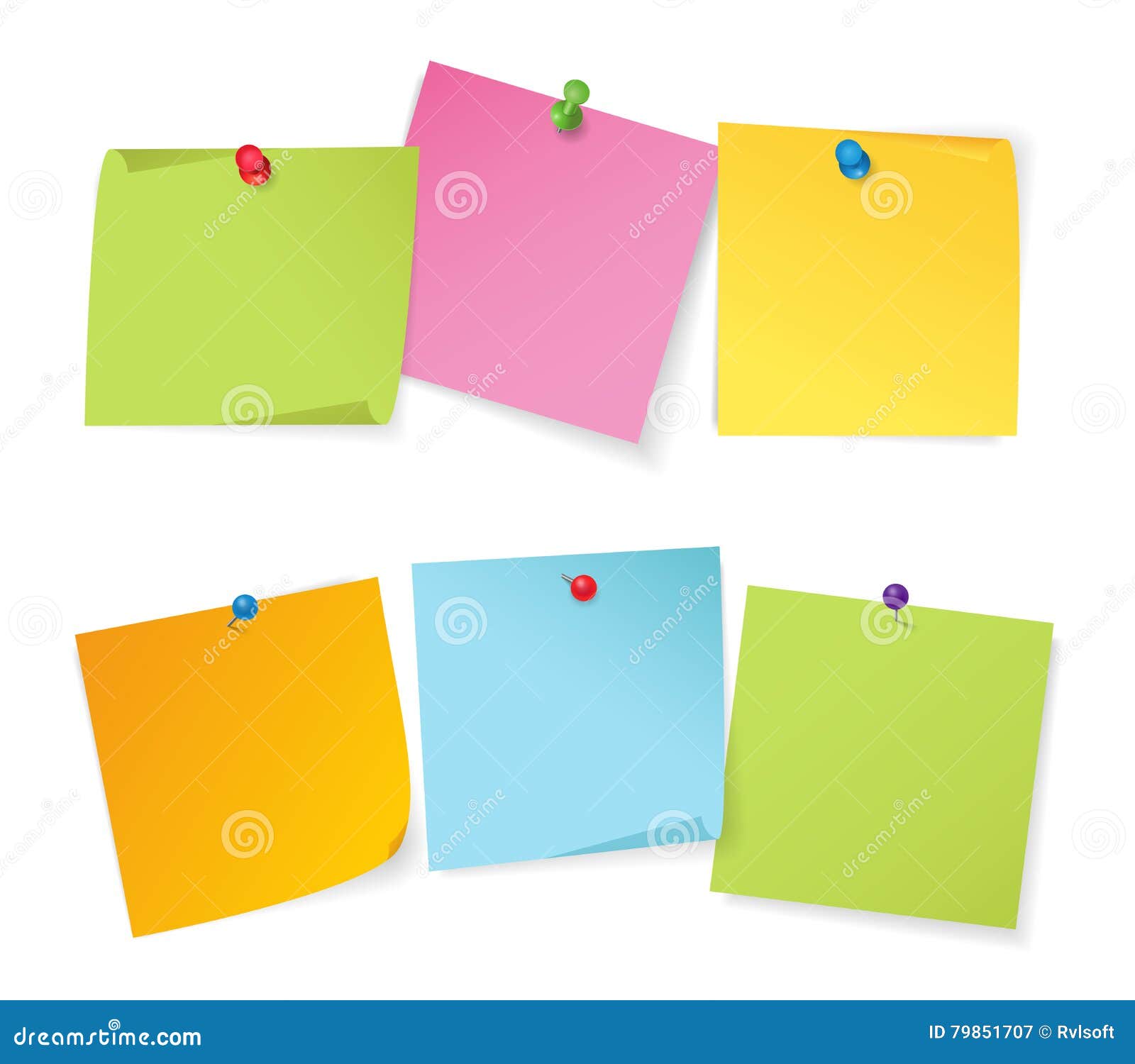 Set of Color Note Papers with Different Color Pushpins Stock Vector ...