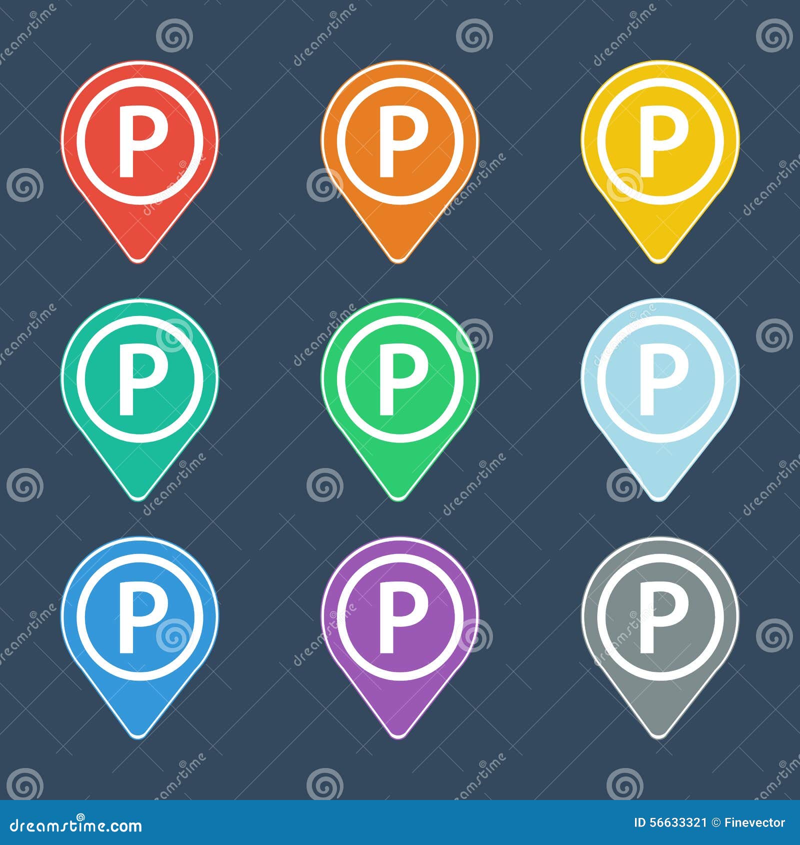 Set of Color Parking Pointer Icons. Stock Vector - Illustration of ...