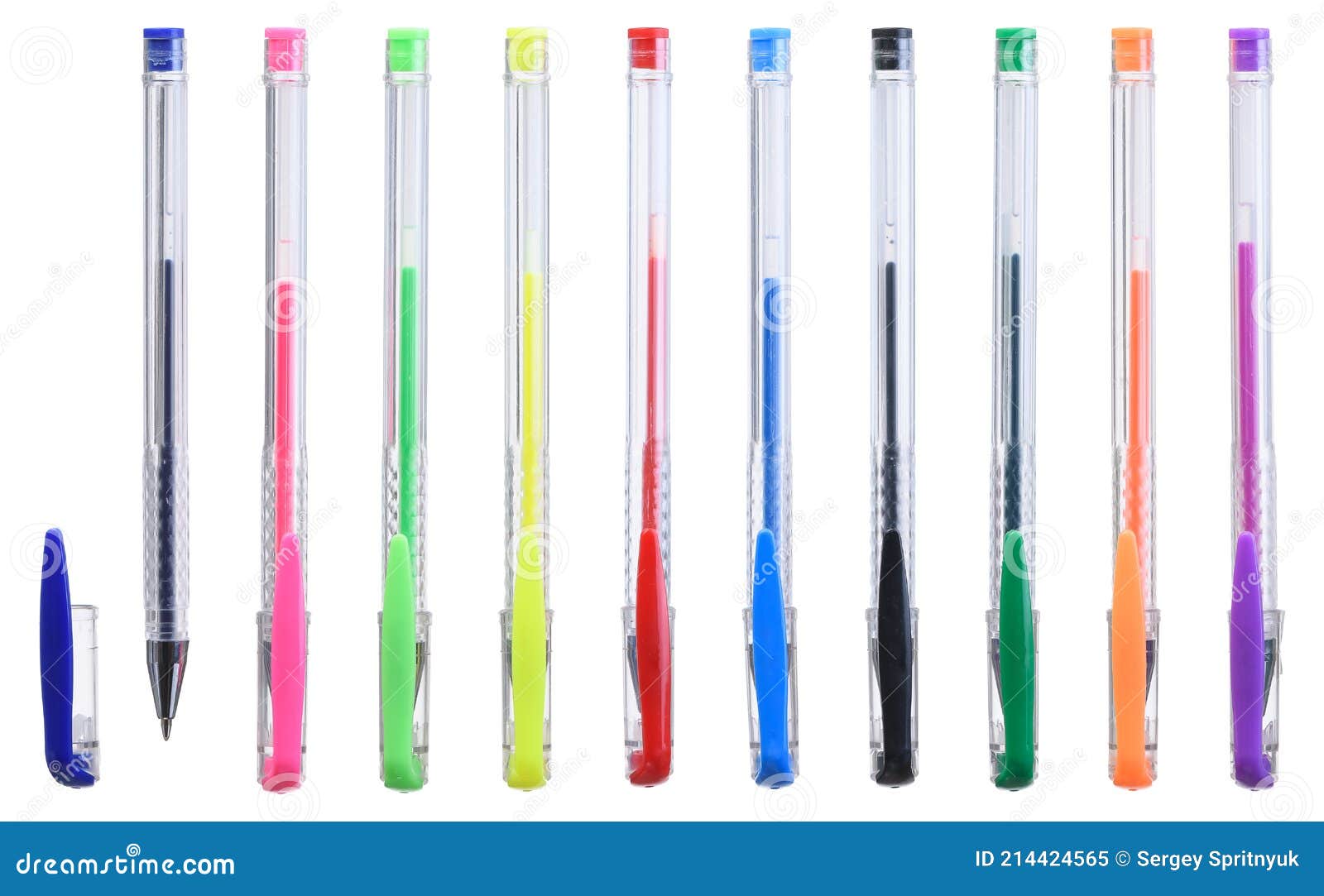 Set Of Pens Isolated On A White Background. Blue, Purple, Orange ...