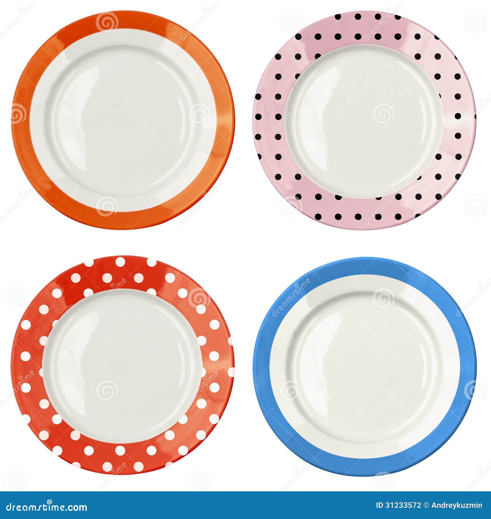 Set of Color Plates with Polka Dot Pattern Isolated Stock Photo - Image ...