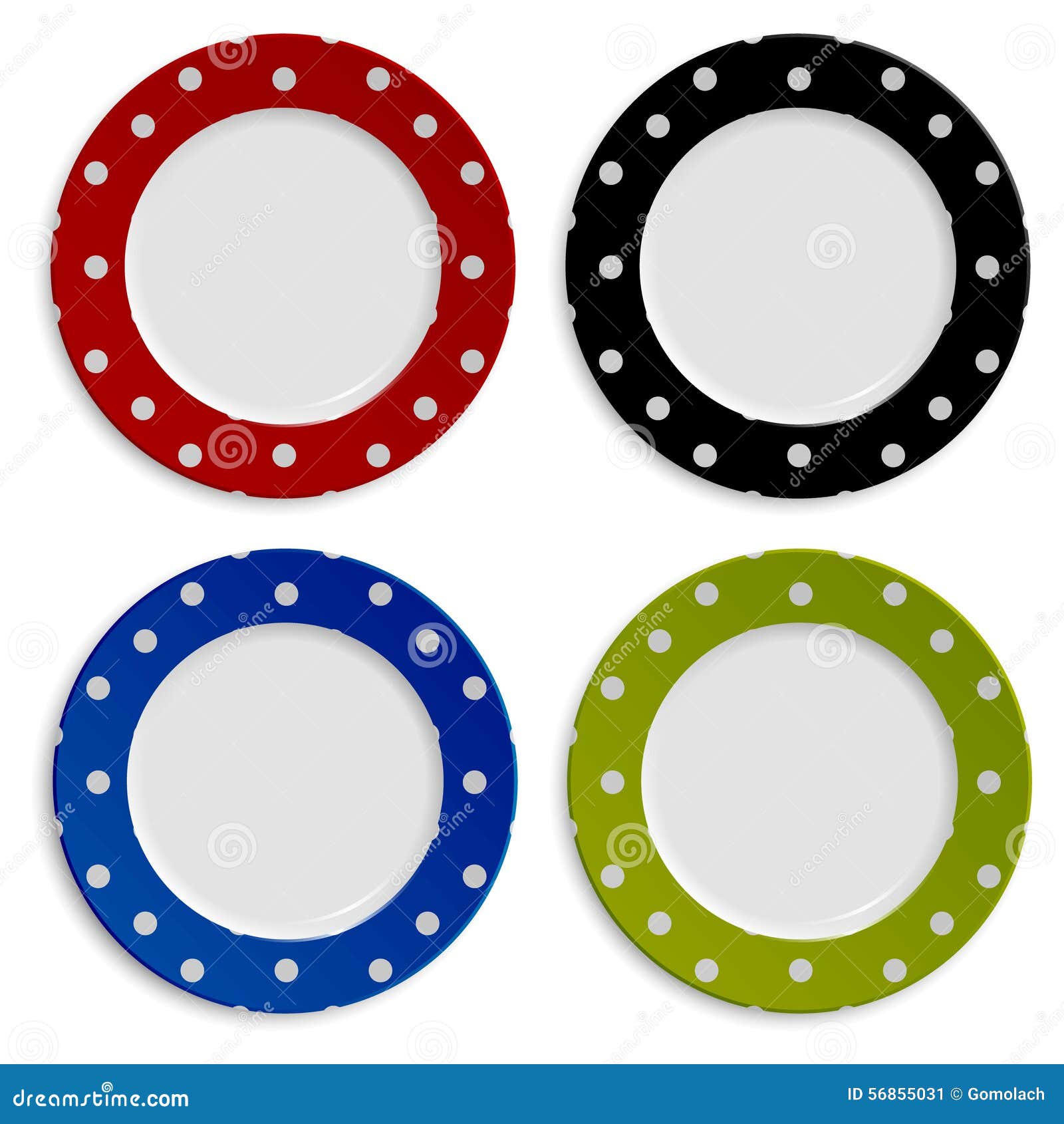 Set of Color Plates with Polka Dot Pattern Stock Vector - Illustration ...