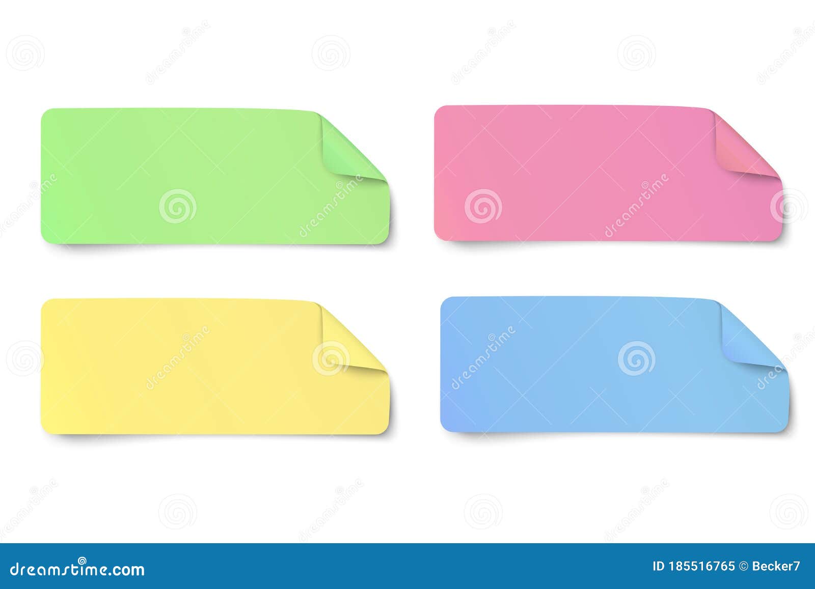 Set of Color Rectangular Oblong Paper Stickers with Bent Edge Stock ...