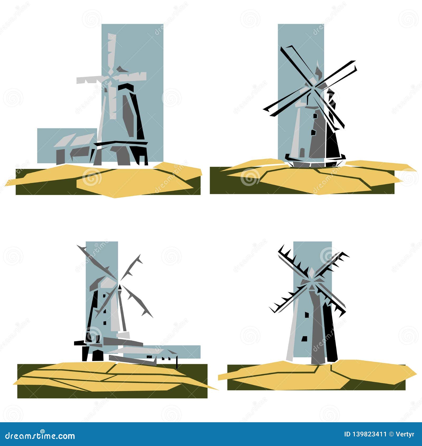 Set of Color Simple Windmills Badges. Stock Vector - Illustration of ...